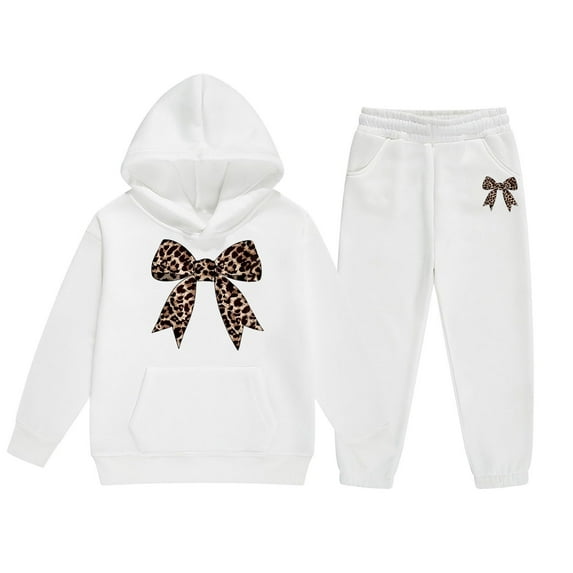 Byoo Tween Girls Tracksuit Set Leopard Bow Printed Kangaroo Pocket ...