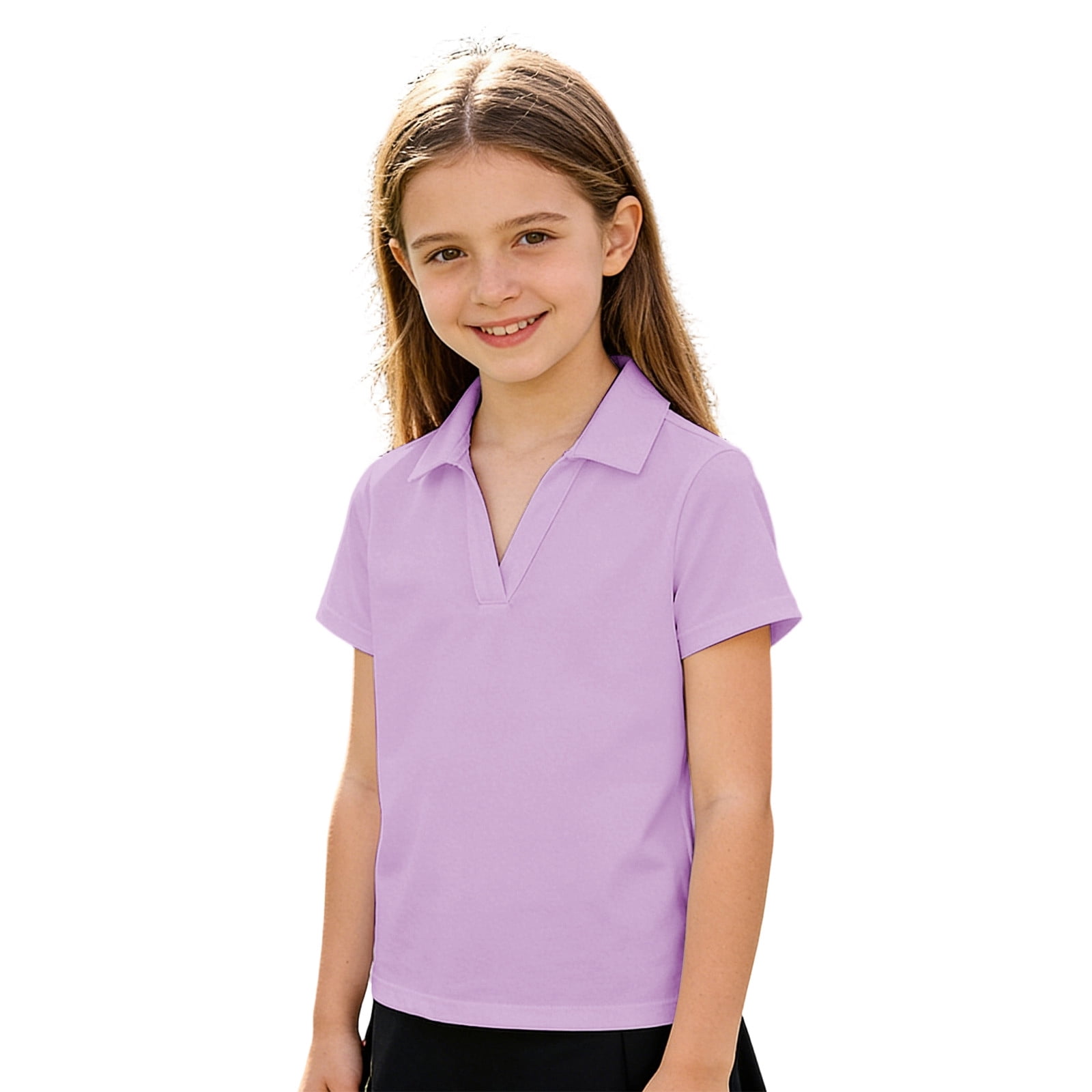 Byoo Tween Girls V-Neck Short Sleeve Polo Shirt Casual Solid Color ...