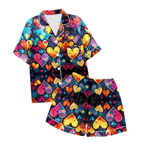 Byoo Tween Girls Valentine Loungewear Set Heart Printing Short-Sleeve ...