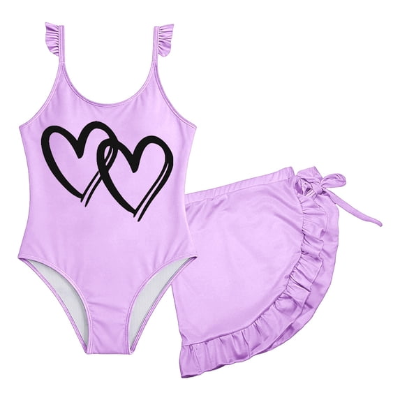 Byoo UPF 50+ One Piece Swimsuit for Toddler Girls Ruffle Skirt Heart ...