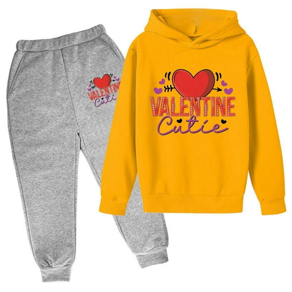 Byoo Valentine Hoodie Set for Little Girls Cute Heart Printed Hoody ...