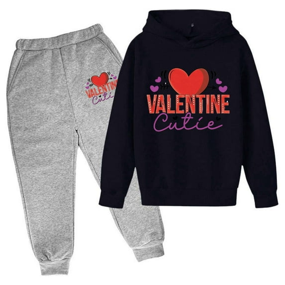 Byoo Valentine Hoodie Set for Little Girls Cute Heart Printed Hoody ...