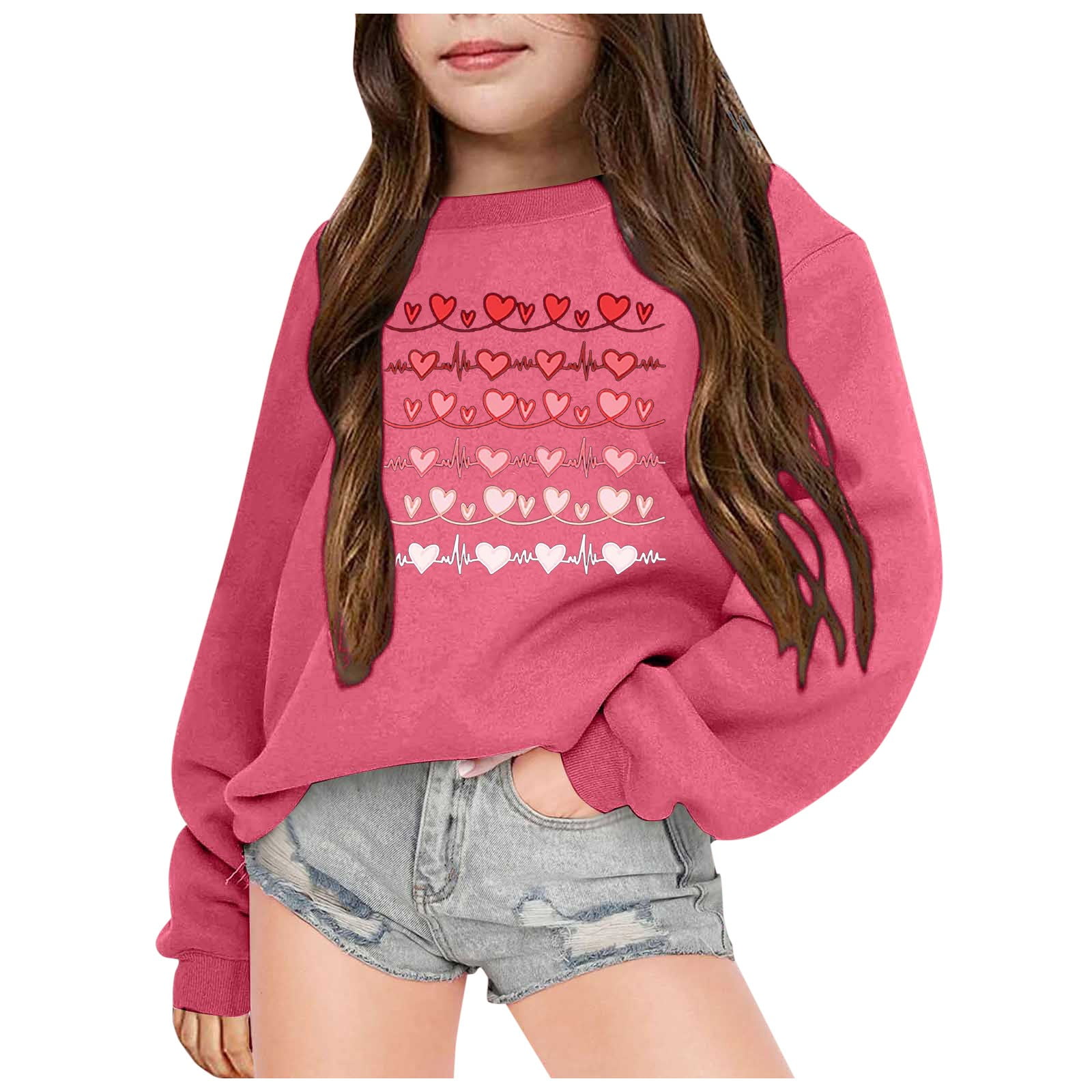 Byoo Valentine's Day Sweatshirt for Big Girl Long Sleeved Heart Printed ...
