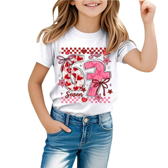 Byoo Valentine's Day T Shirt for Big Girl Short Sleeve O-Neck Number ...