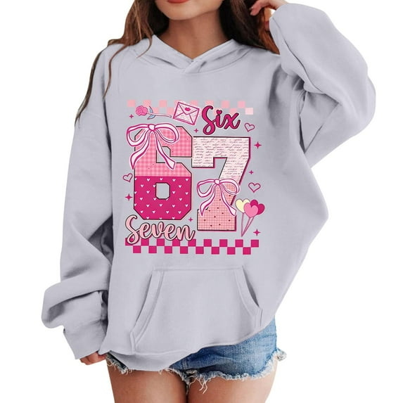 Byoo Valentine's Day Tween Girl Oversize Hoodie Cute Number Printing ...