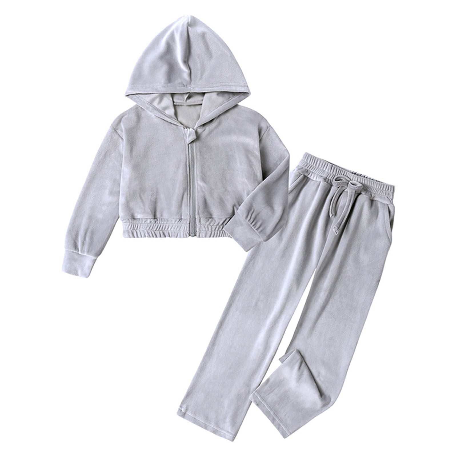 Byoo Velvet Hooded Tracksuit Set for Girls Solid Color Warm Zip-Up Coat ...