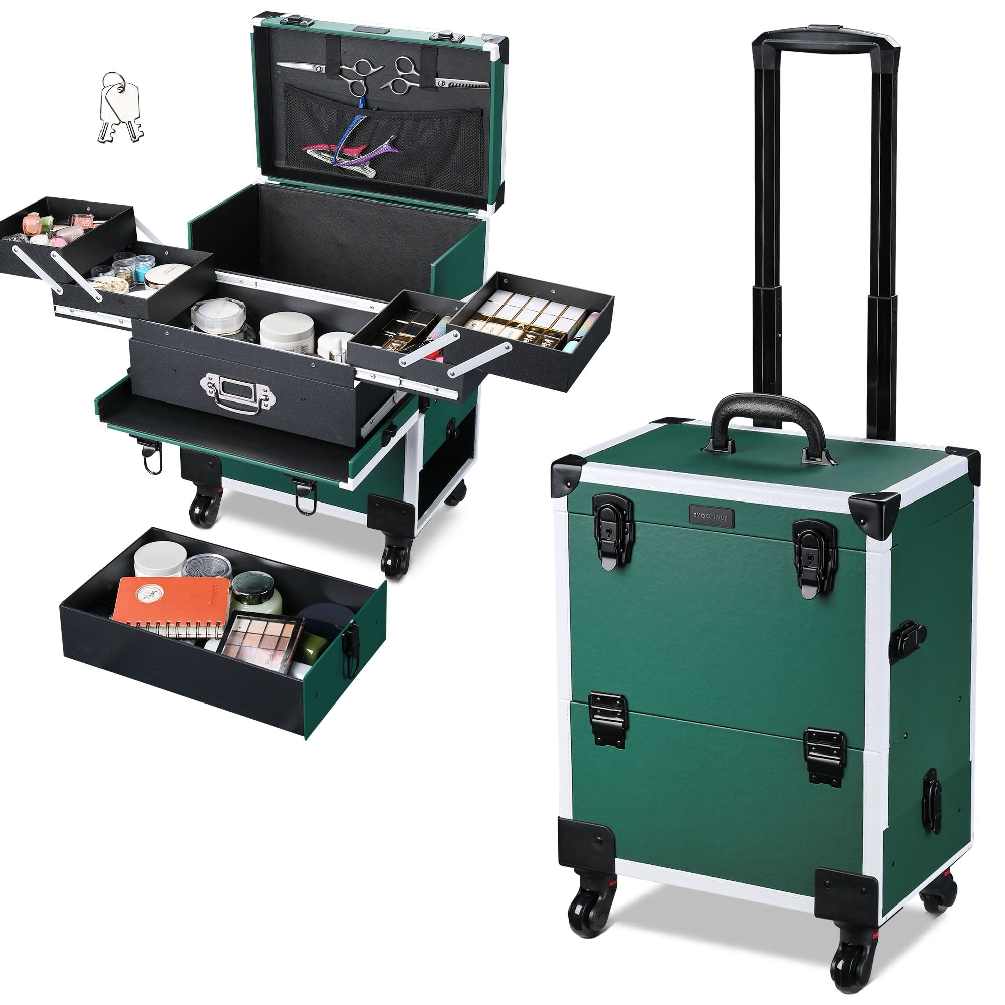 Byootique 18" Rolling Makeup Train Case Cosmetic Organizer Trolley ...