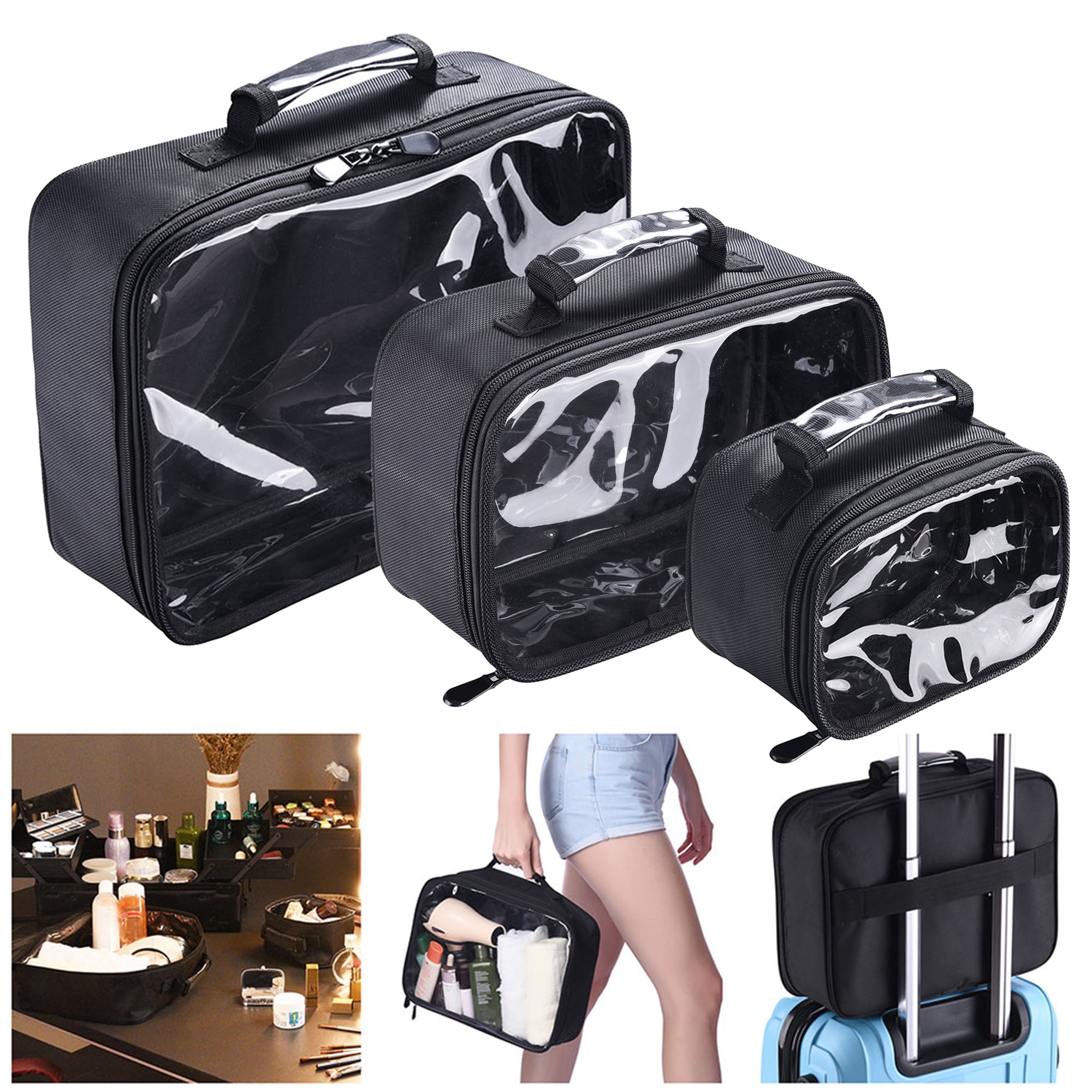 Byootique 2 Pieces 420D Clear Nylon Makeup Travel Toiletry Bag Kit ...