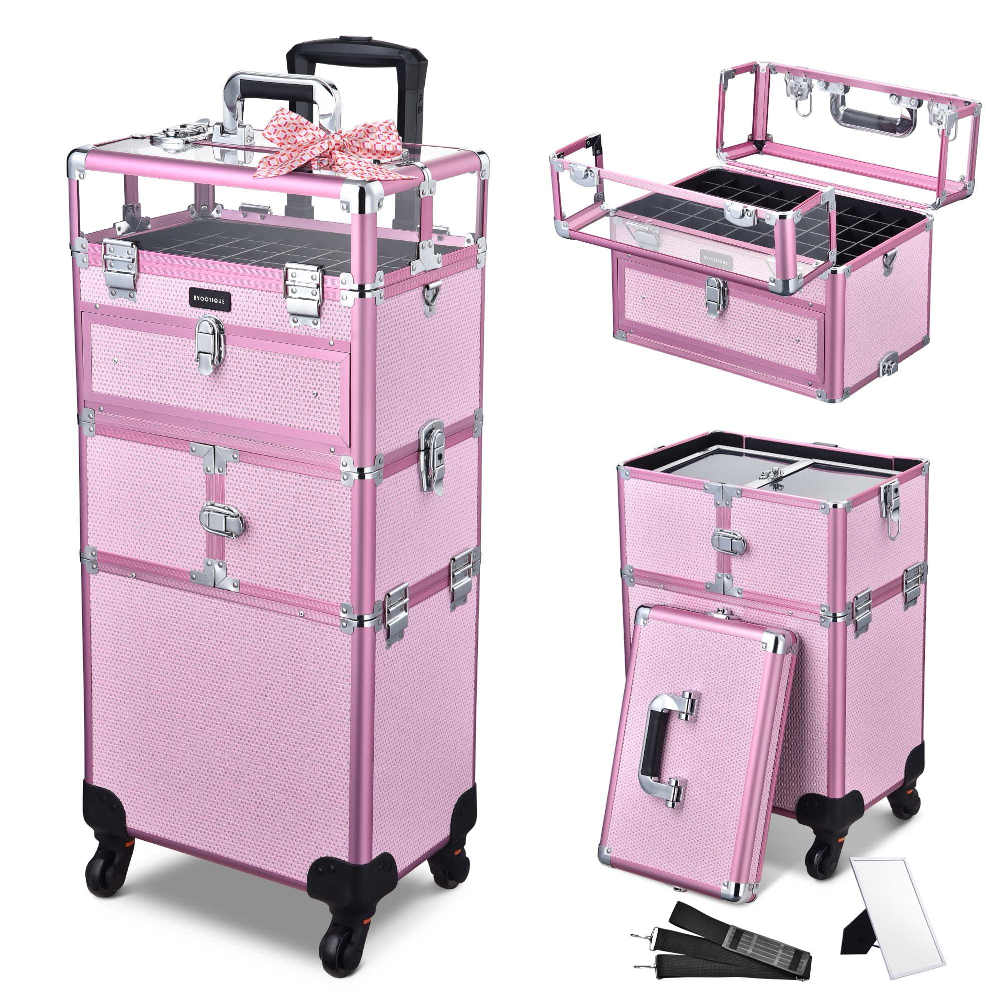 Byootique 2in1 Nail Polish and Makeup Organizer, Rolling Trolley Case ...