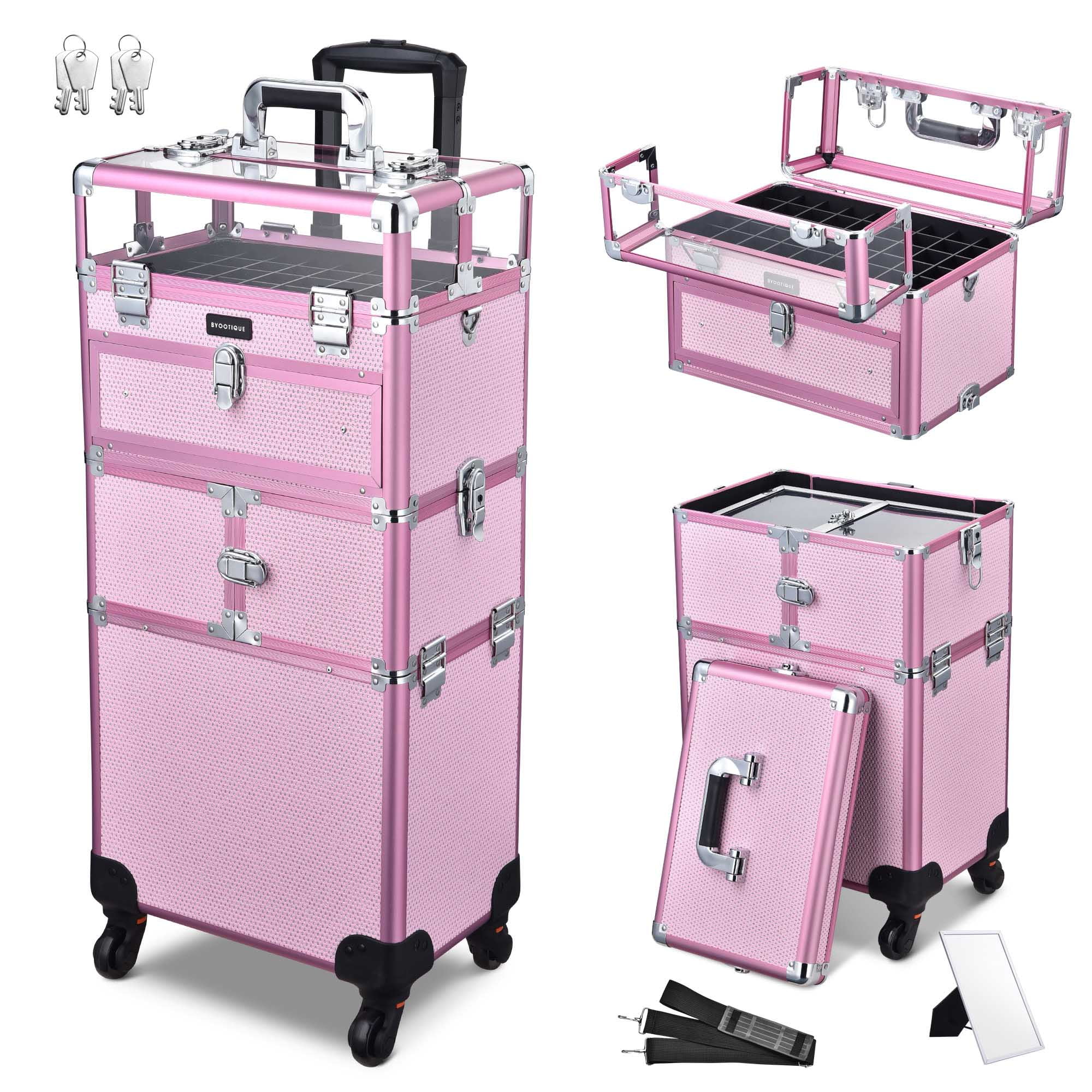 Byootique 2in1 Nail Polish and Makeup Organizer, Rolling Trolley Case ...