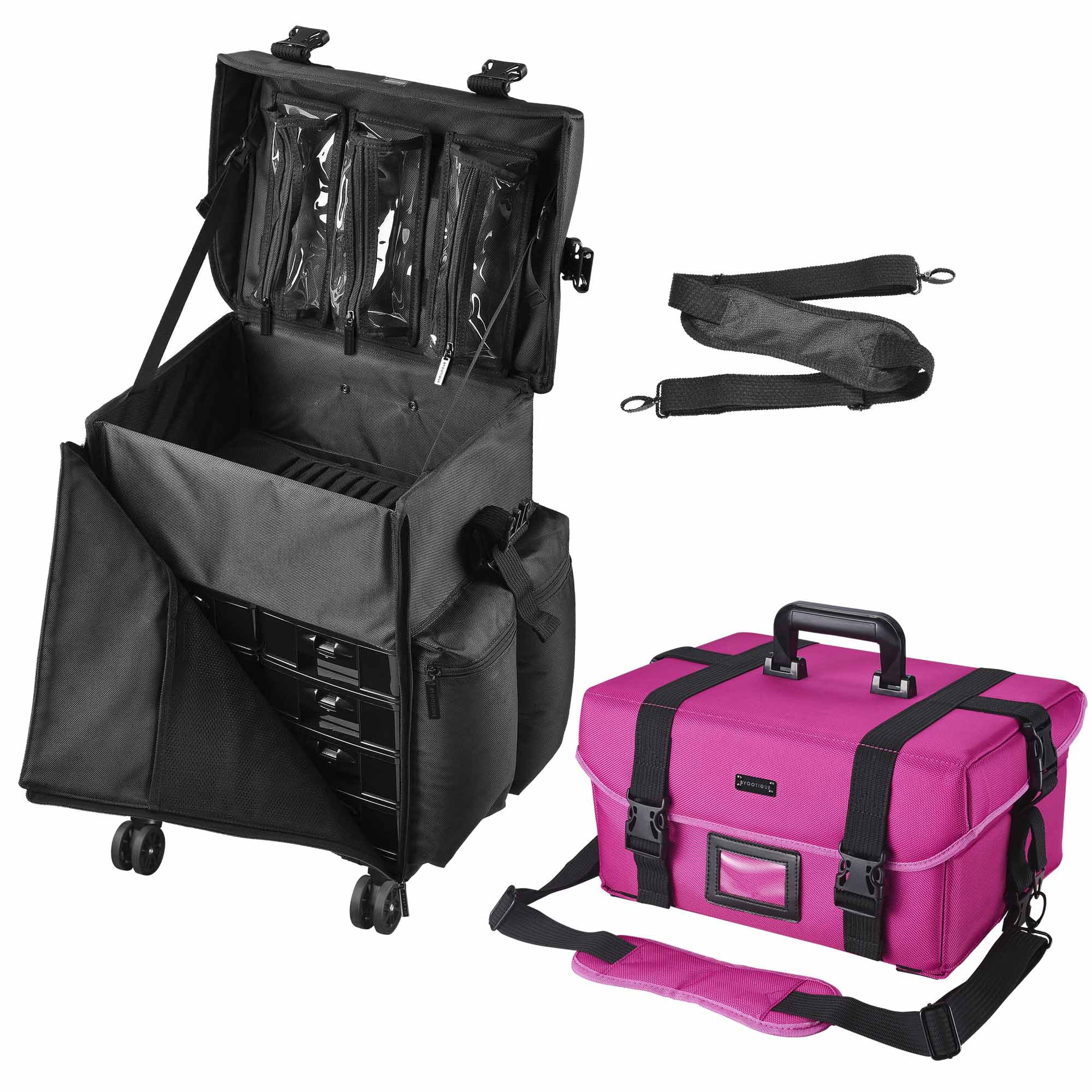 Byootique 4 Wheel Rolling Makeup Trolley with Train Case Artist ...