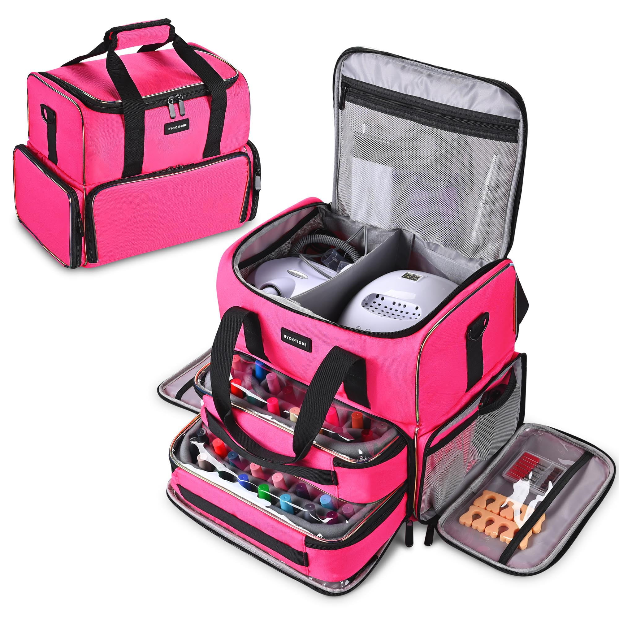 Byootique Double Layer Nail Polish Carrying Case Nail Organizer With 2 ...