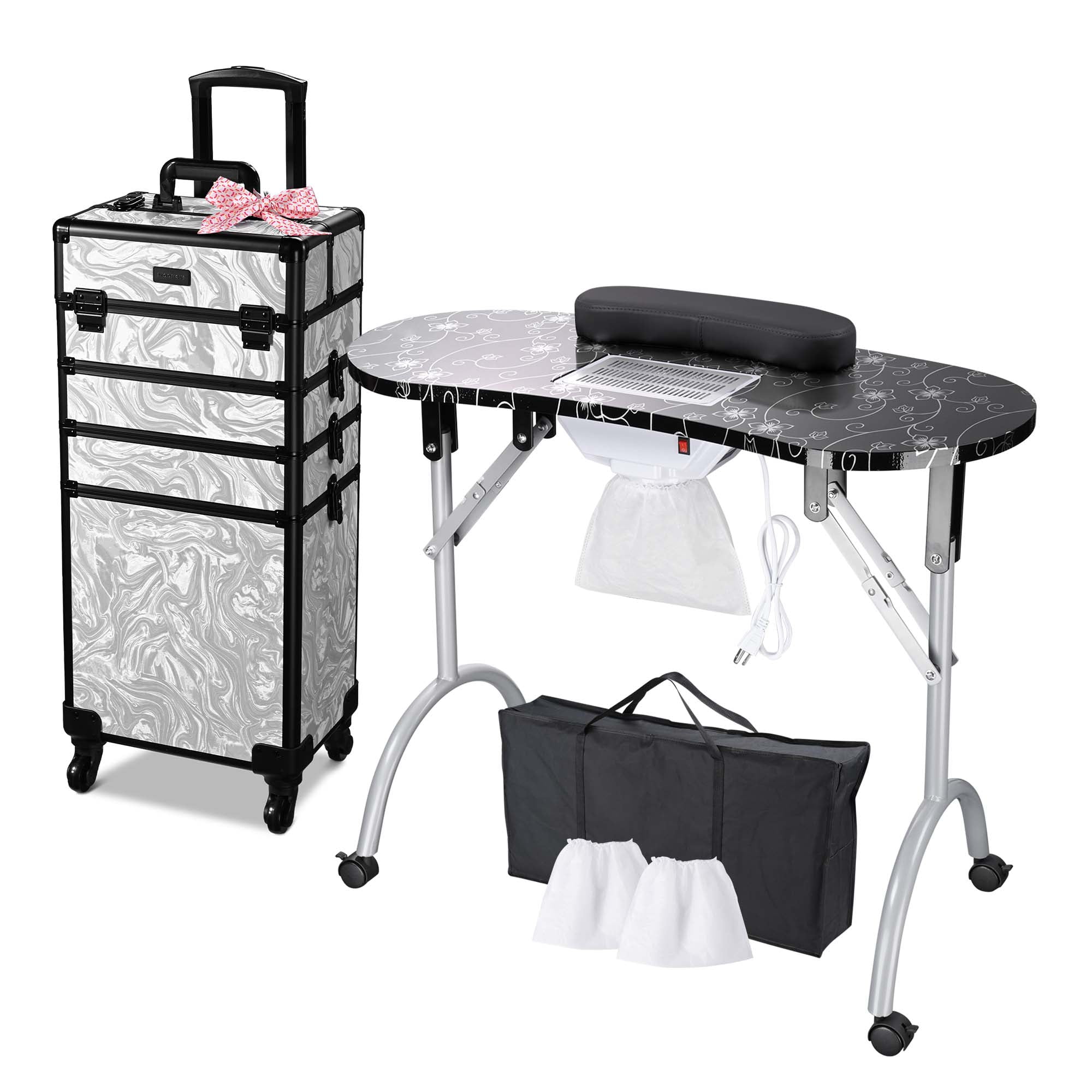 Byootique Folding Manicure Nail Table w/ 4in1 Rolling Makeup Case CB ...