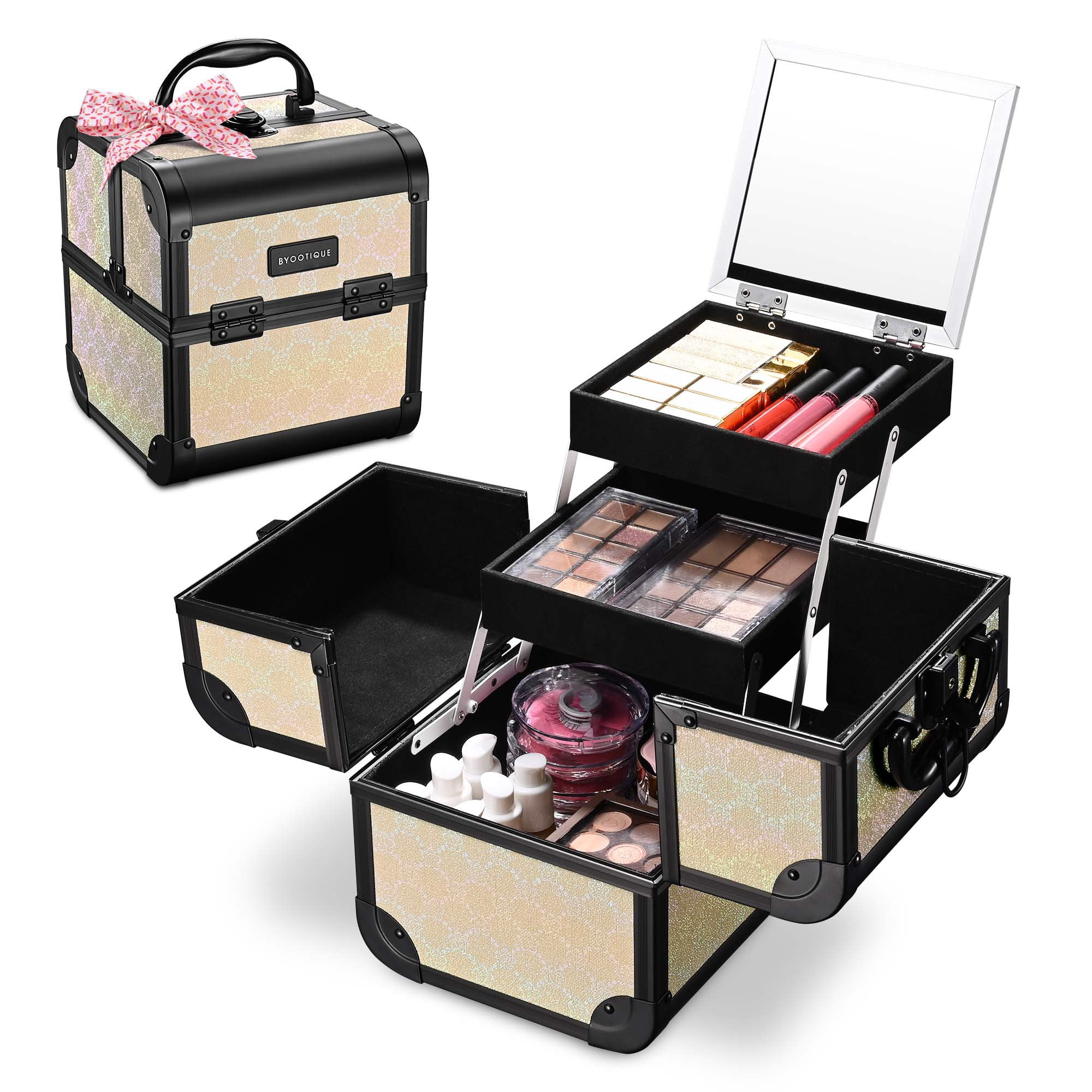 Byootique Makeup Train Case 2-Tier Trays Portable Cosmetic Cases Travel ...