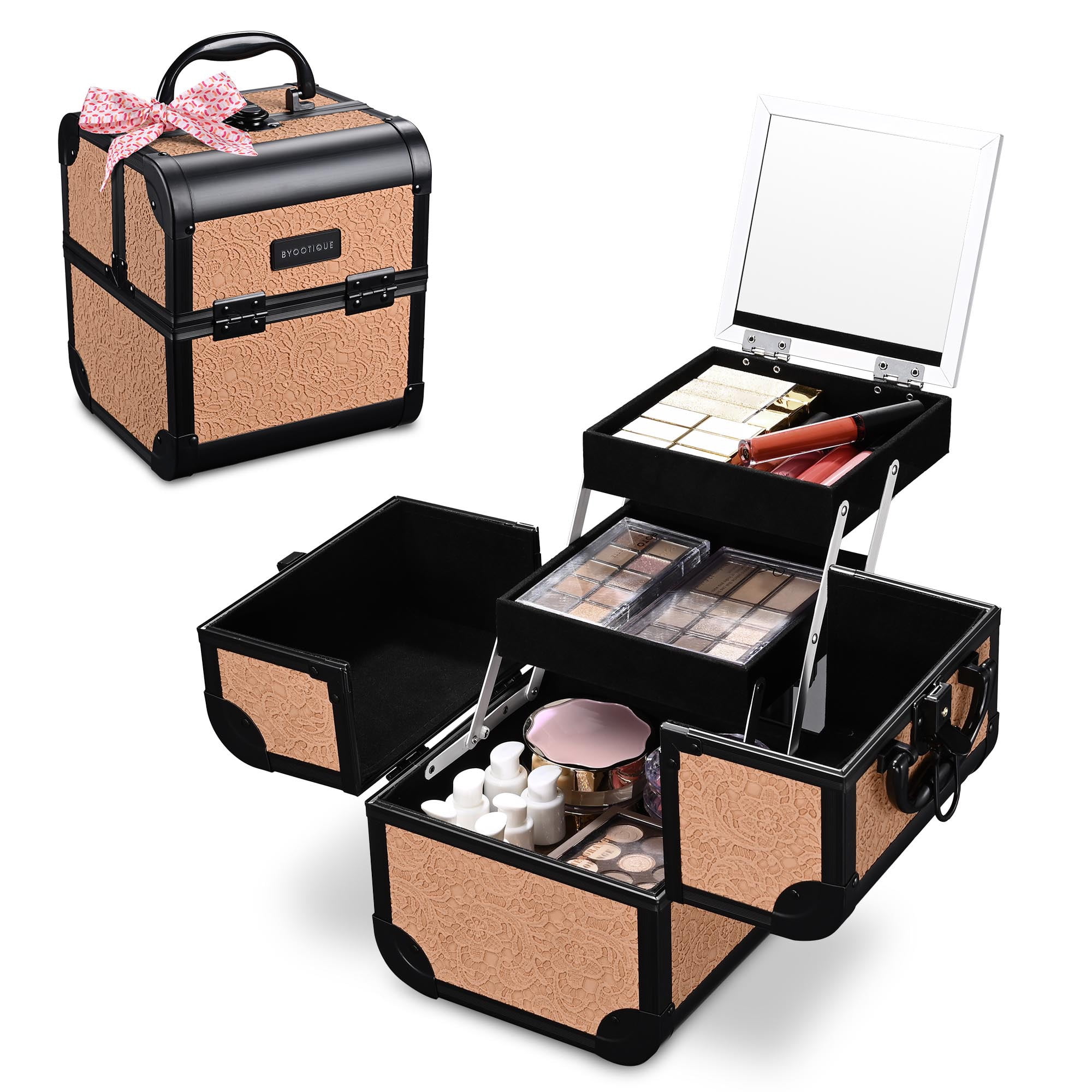Byootique Makeup Train Case 2-Tier Trays Portable Cosmetic Cases Travel ...