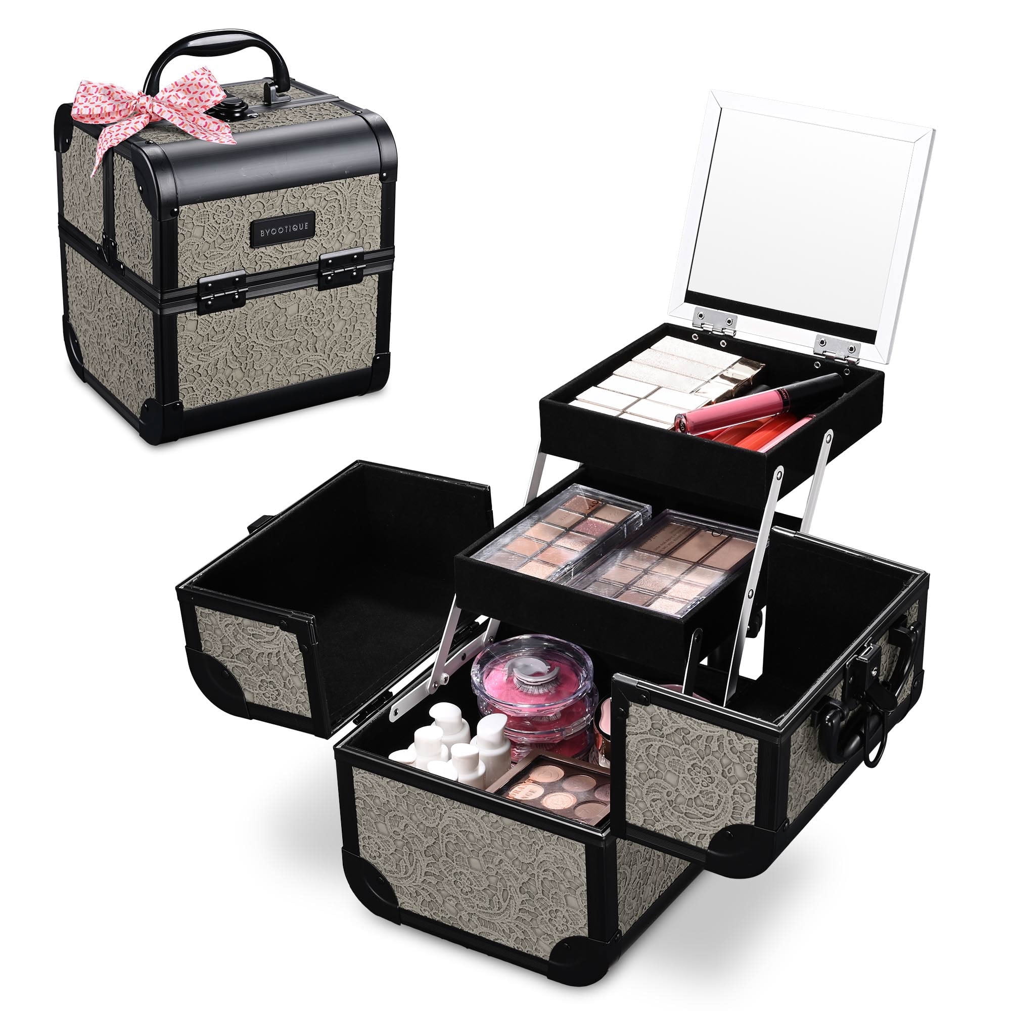 Byootique Makeup Train Case 2-Tier Trays Portable Cosmetic Cases Travel ...
