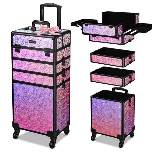 Byootique Mermaid Pink 4in1 Rolling Makeup Train Case Cosmetic ...
