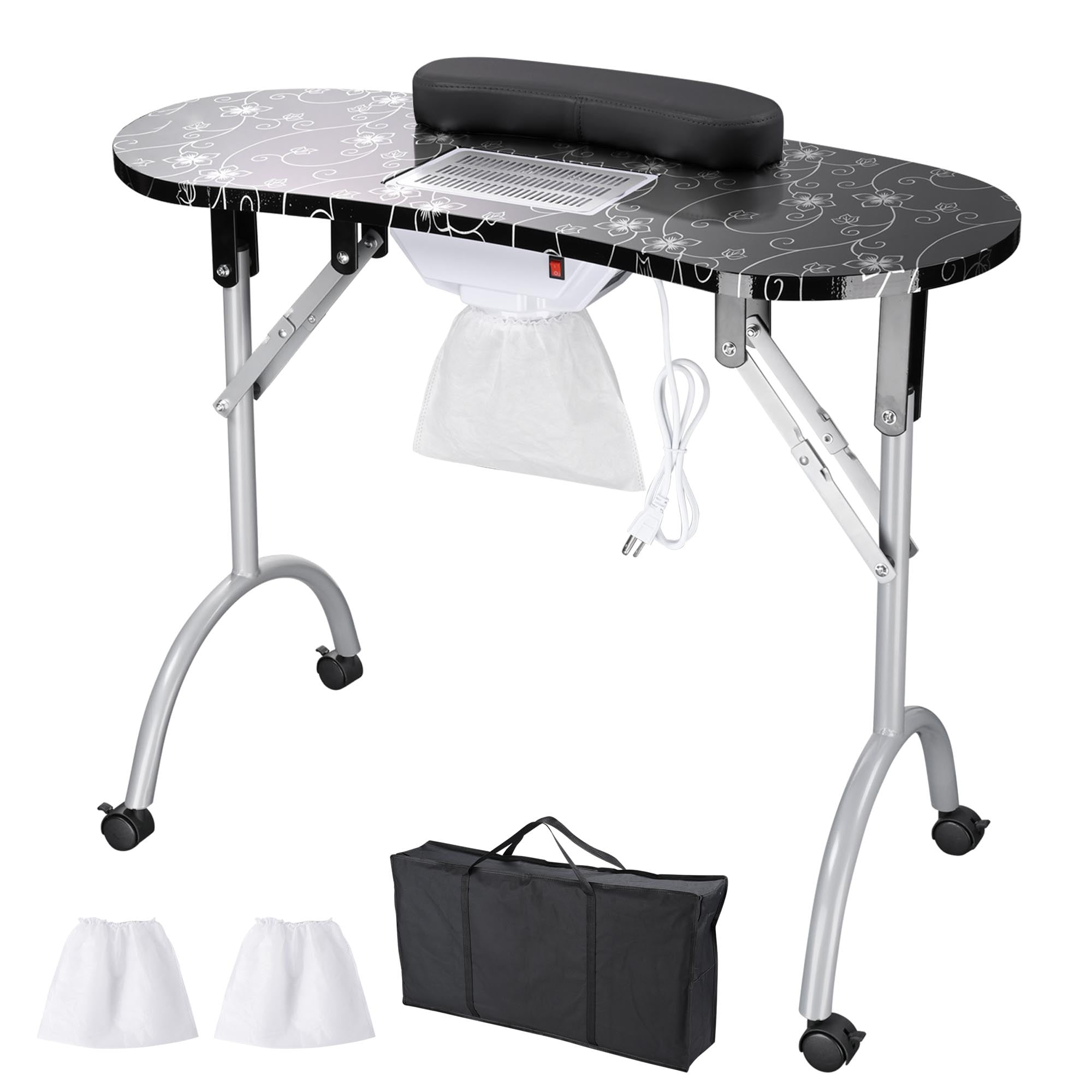 Byootique Professional Foldable Manicure Nail Table with LED Light ...