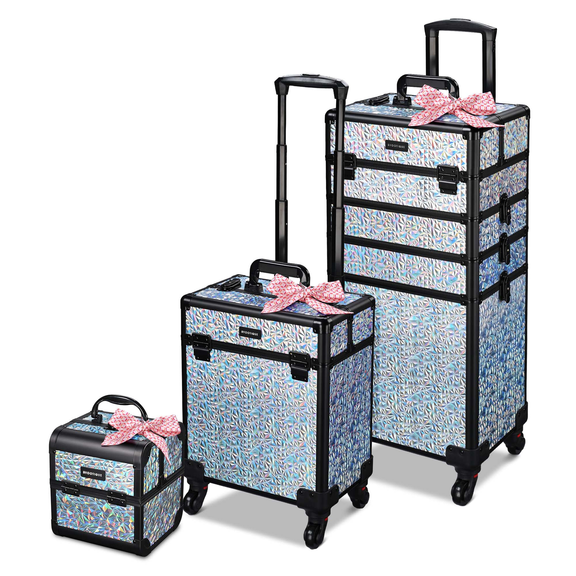 Byootique Rolling Makeup Train Case 3-Piece Cosmetic Organizer Kit ...