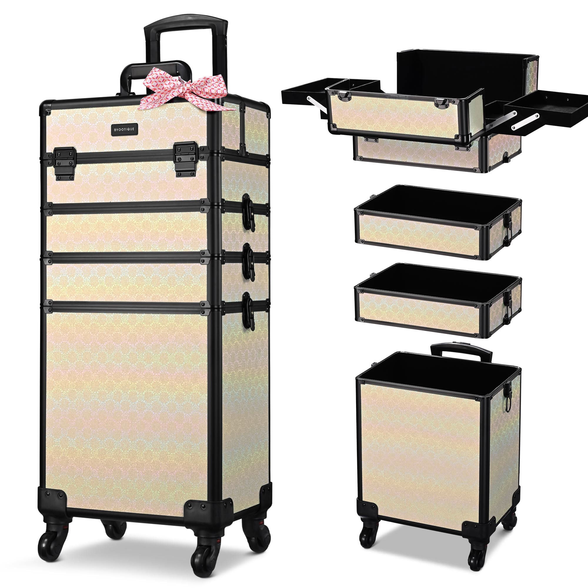 Byootique Rolling Makeup Train Case 4in1 Cosmetic Trolley Organizer ...