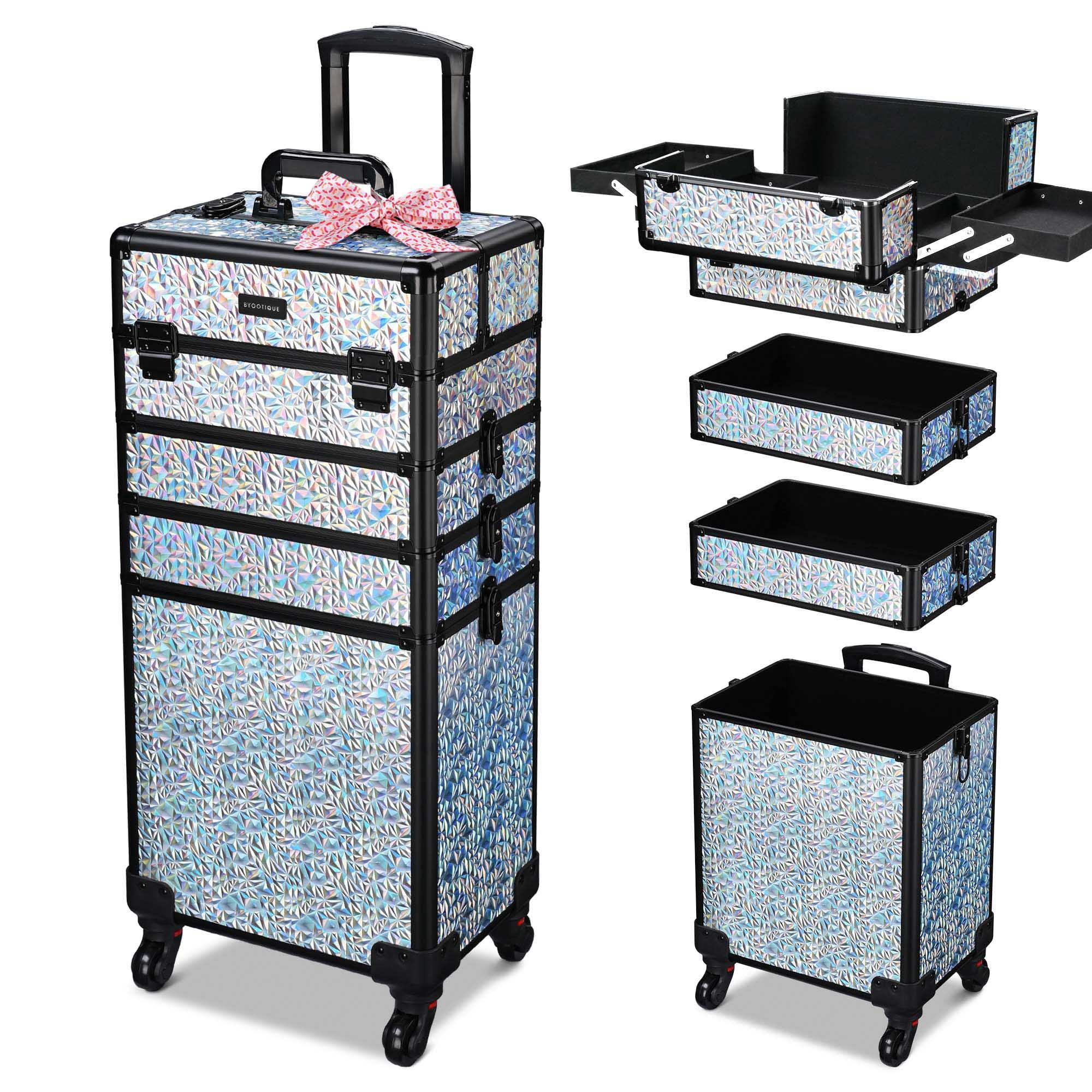 Byootique Rolling Makeup Train Case 4in1 Cosmetic Trolley Organizer ...