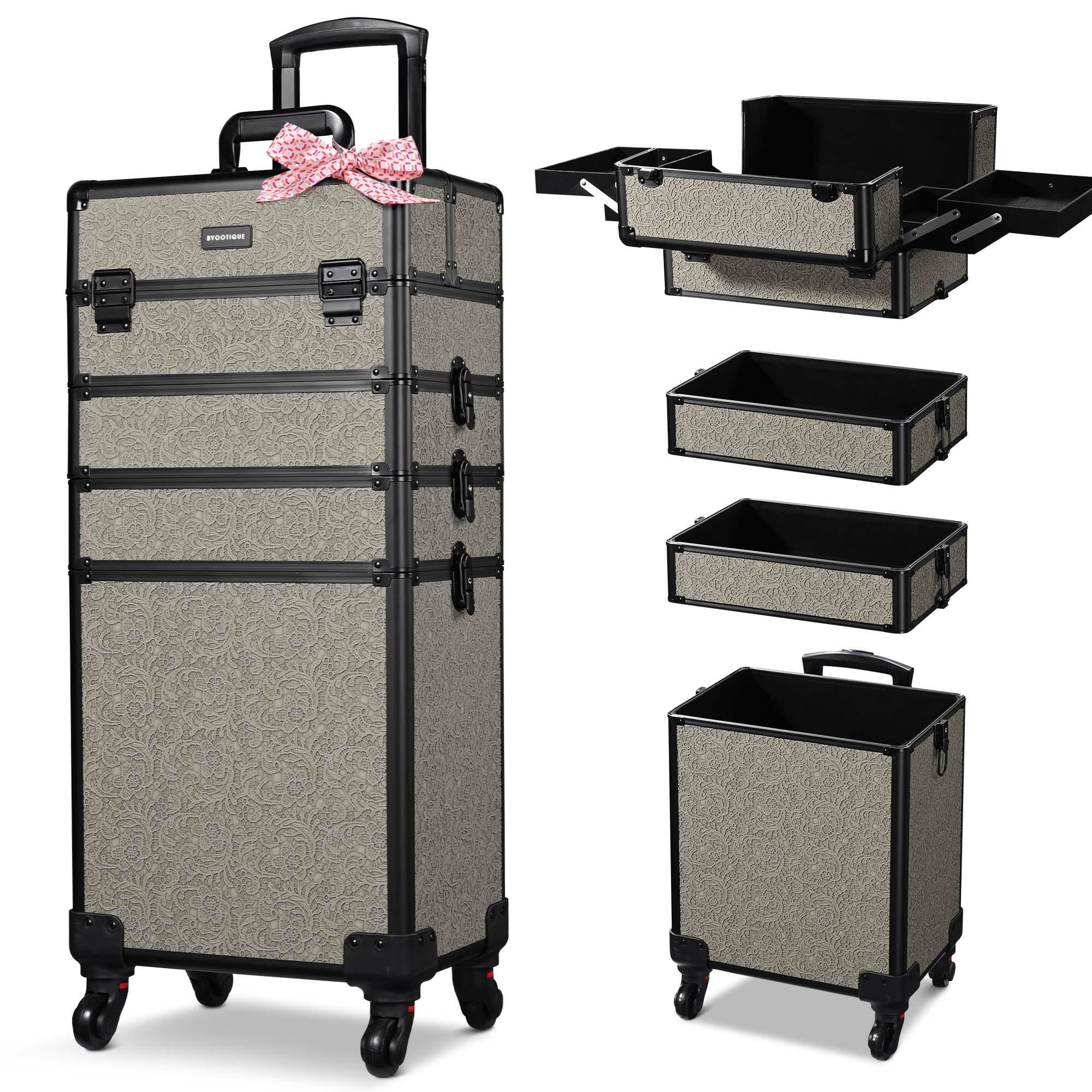 Byootique Rolling Makeup Train Case 4in1 Cosmetic Trolley Organizer ...