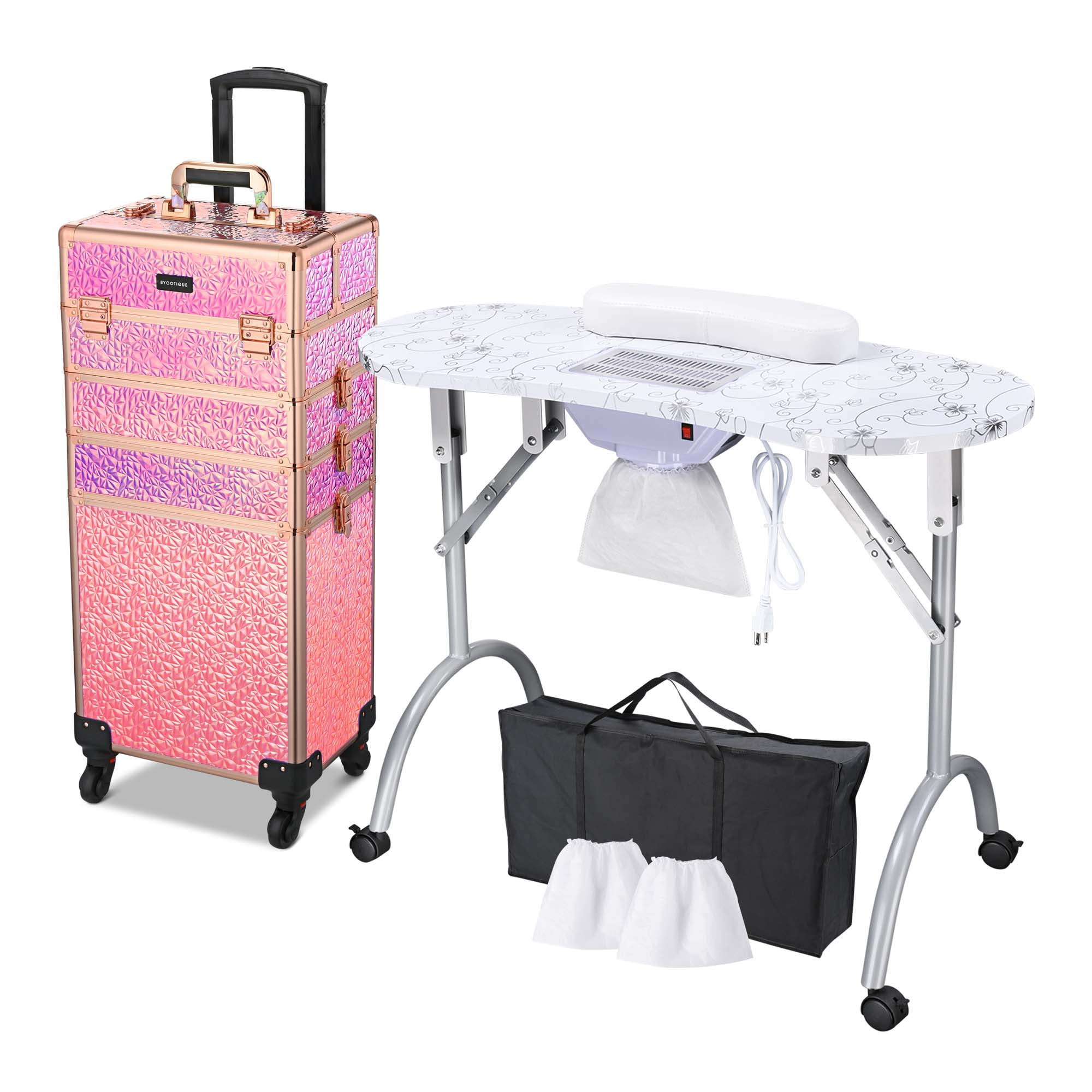 Byootique Rolling Makeup Train Case 4in1 Cosmetic Trolley Organizer ...