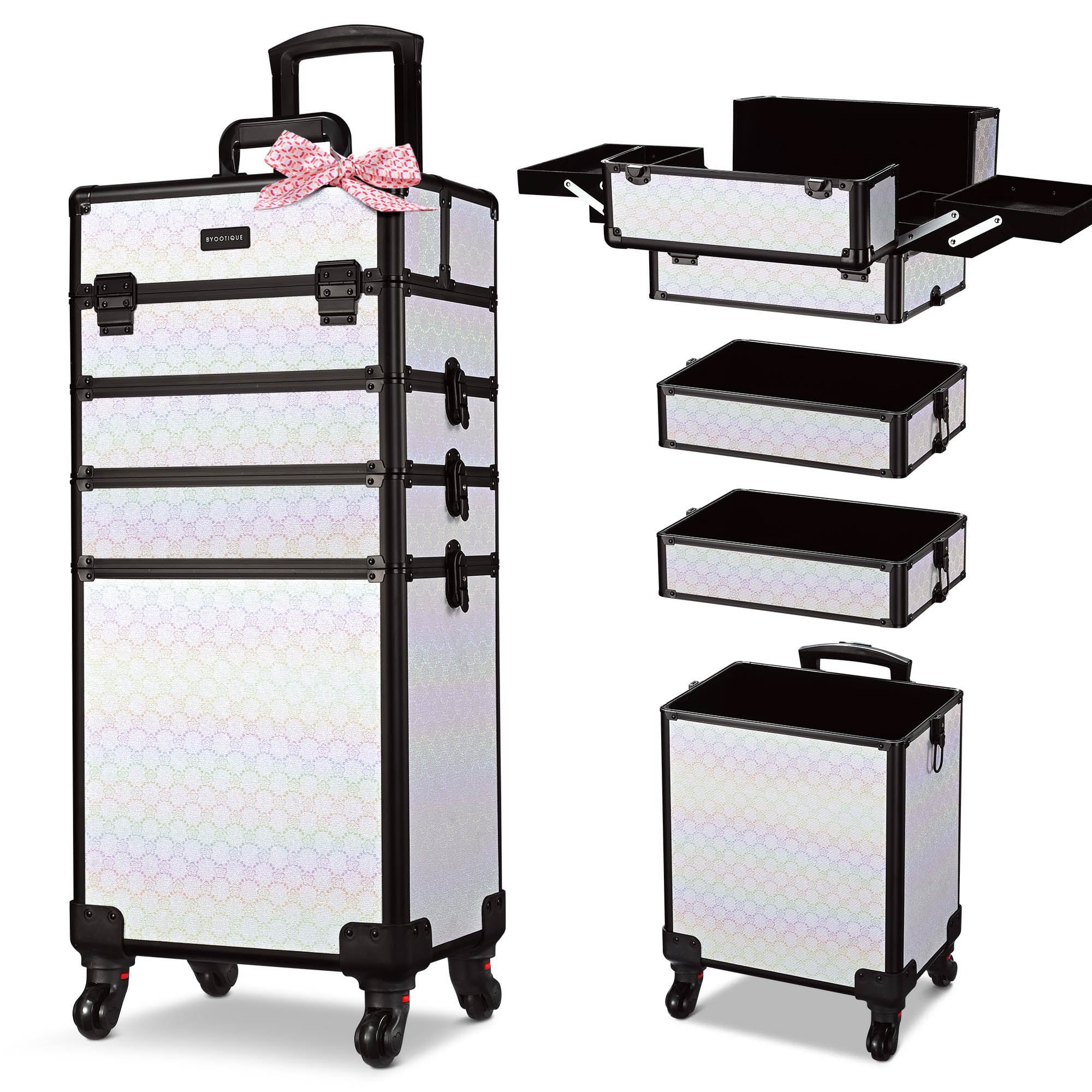 Byootique Rolling Makeup Train Case 4in1 Cosmetology Rolling Case Cosmetic Trolley Organizer ...