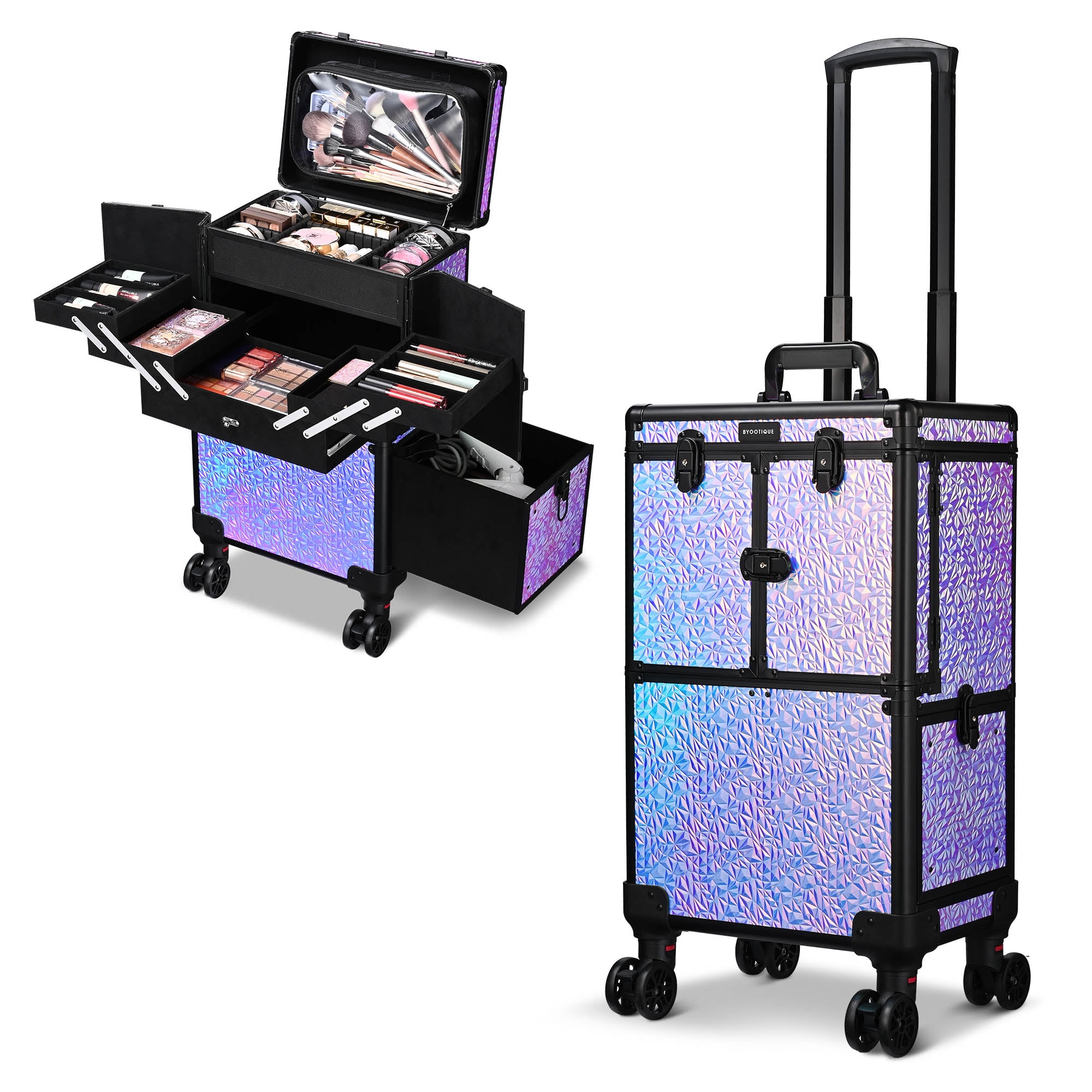 Byootique Rolling Makeup Train Case Cosmetic Trolley Drawer Pouch ...