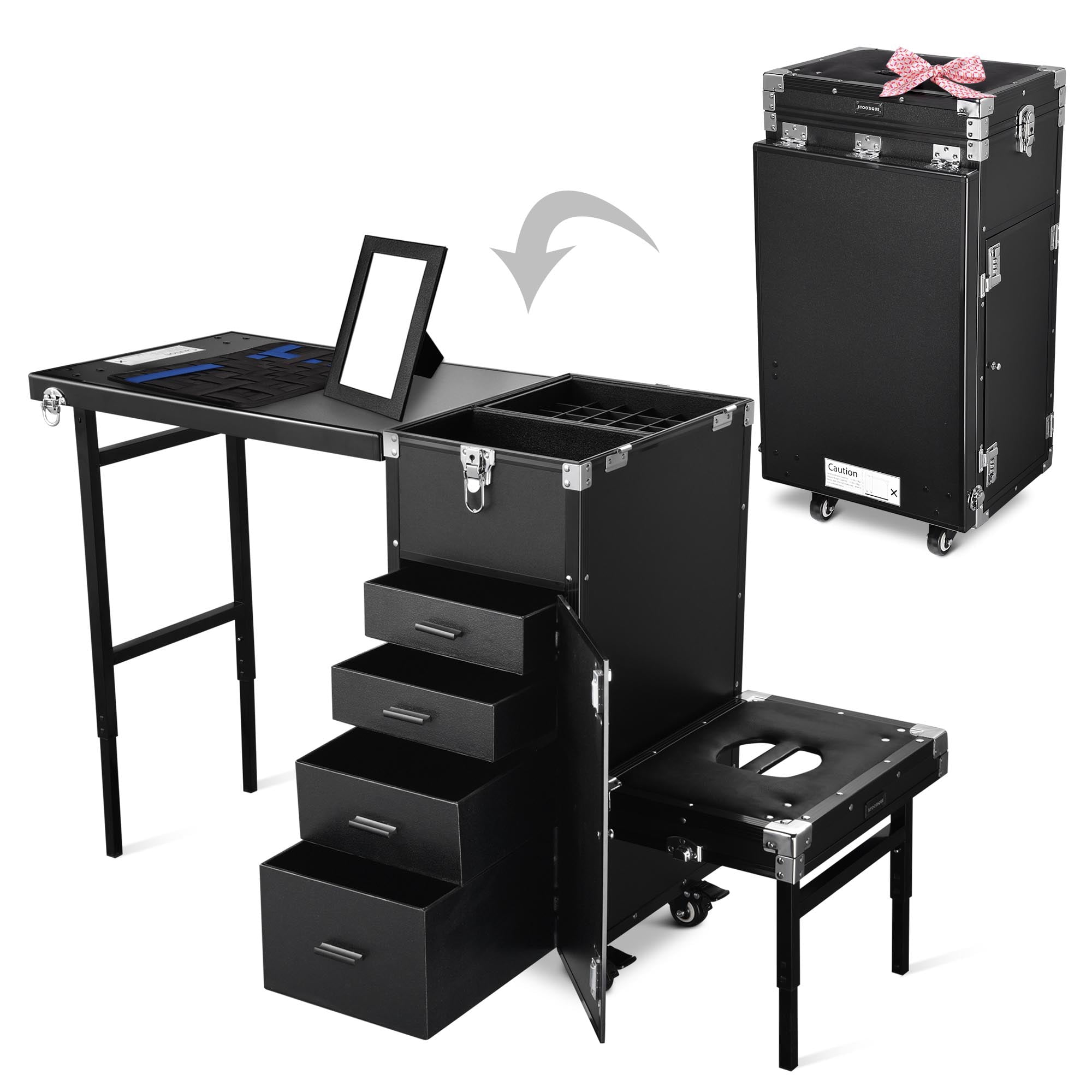 Byootique Rolling Makeup Train Case with Mirror, Trolley Cosmetic ...