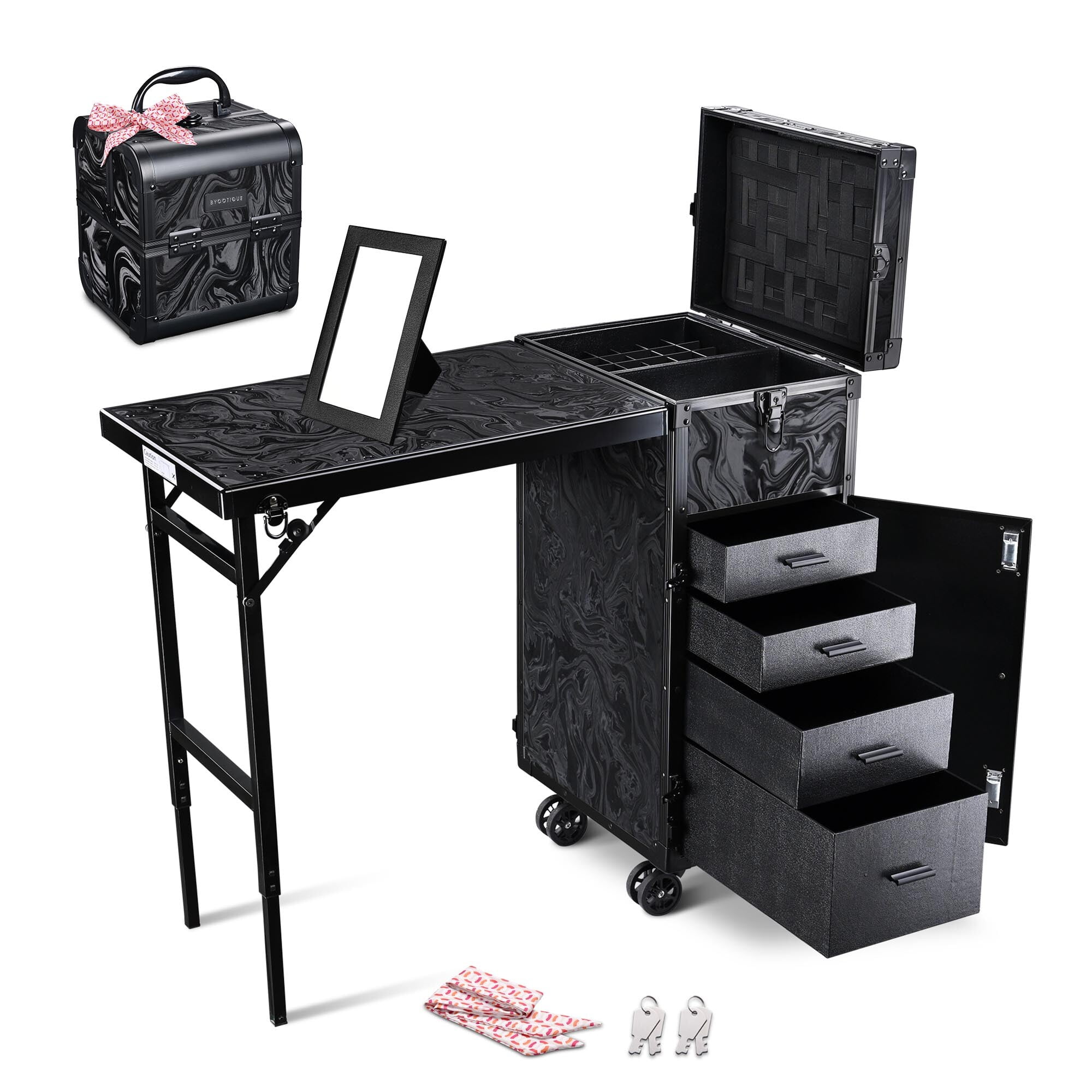 Byootique Rolling Nail Table & Makeup Case Kit Cosmetic Organizer ...