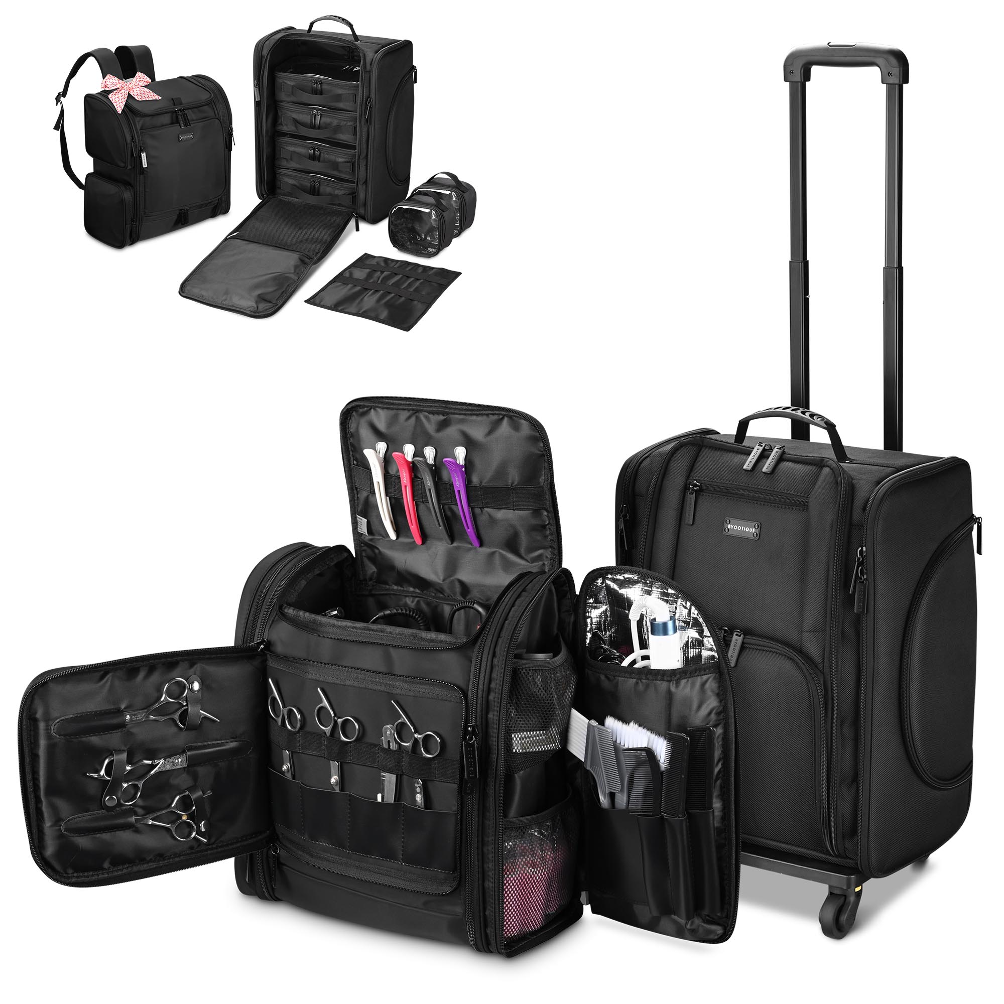Byootique Rolling Train Case & Hair Tools Travel Bag Kit with 6 ...