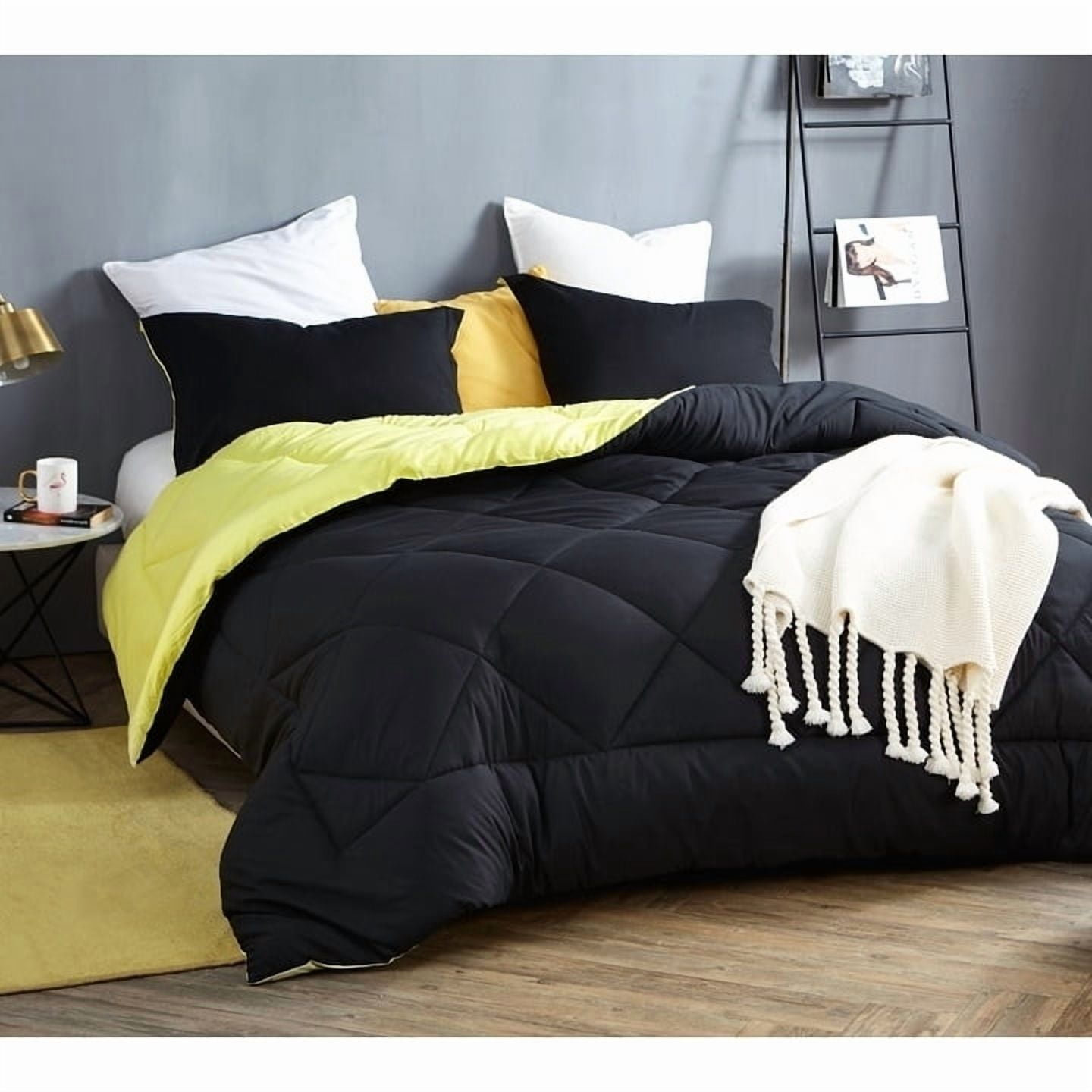 Byourbed BYB Black/Limelight Yellow Reversible Comforter - Oversized ...