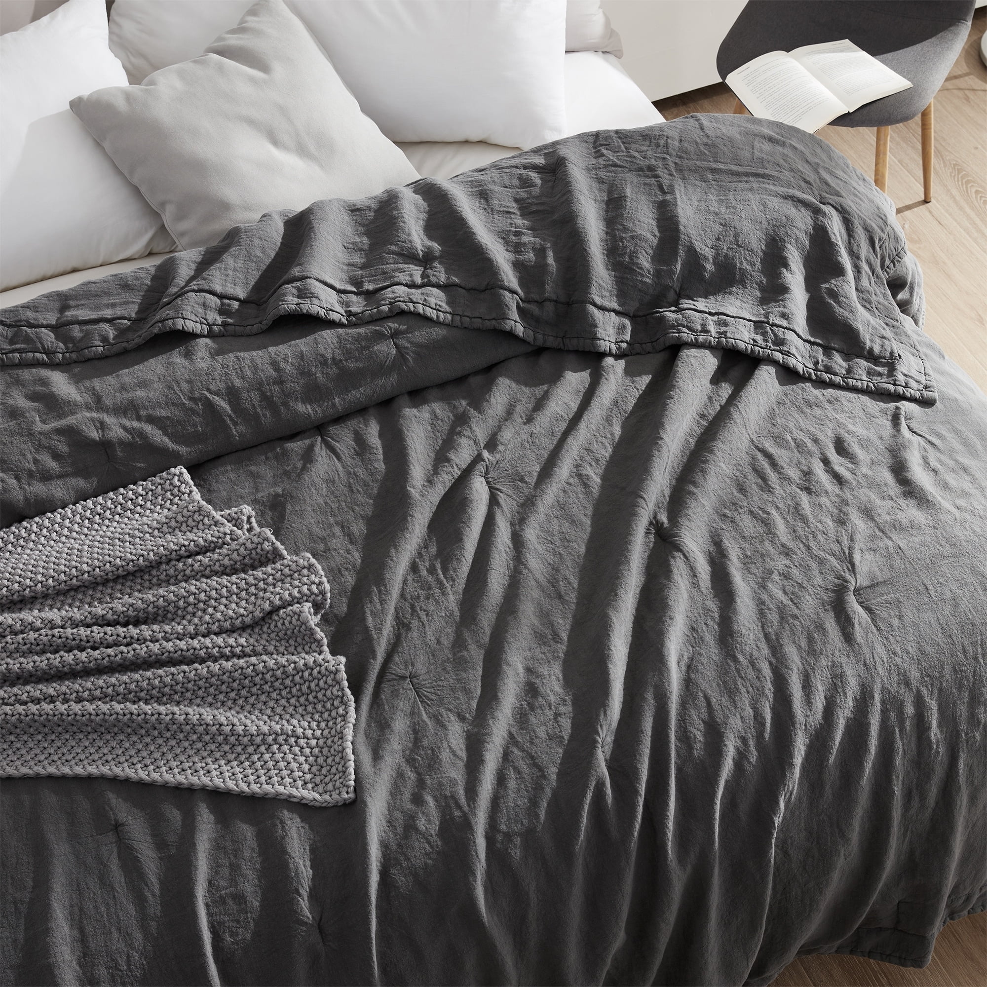 Byourbed Dark Sky Reserve - Portugal Made 100% Linen Oversized Comforter - Charcoal Gray Queen ...