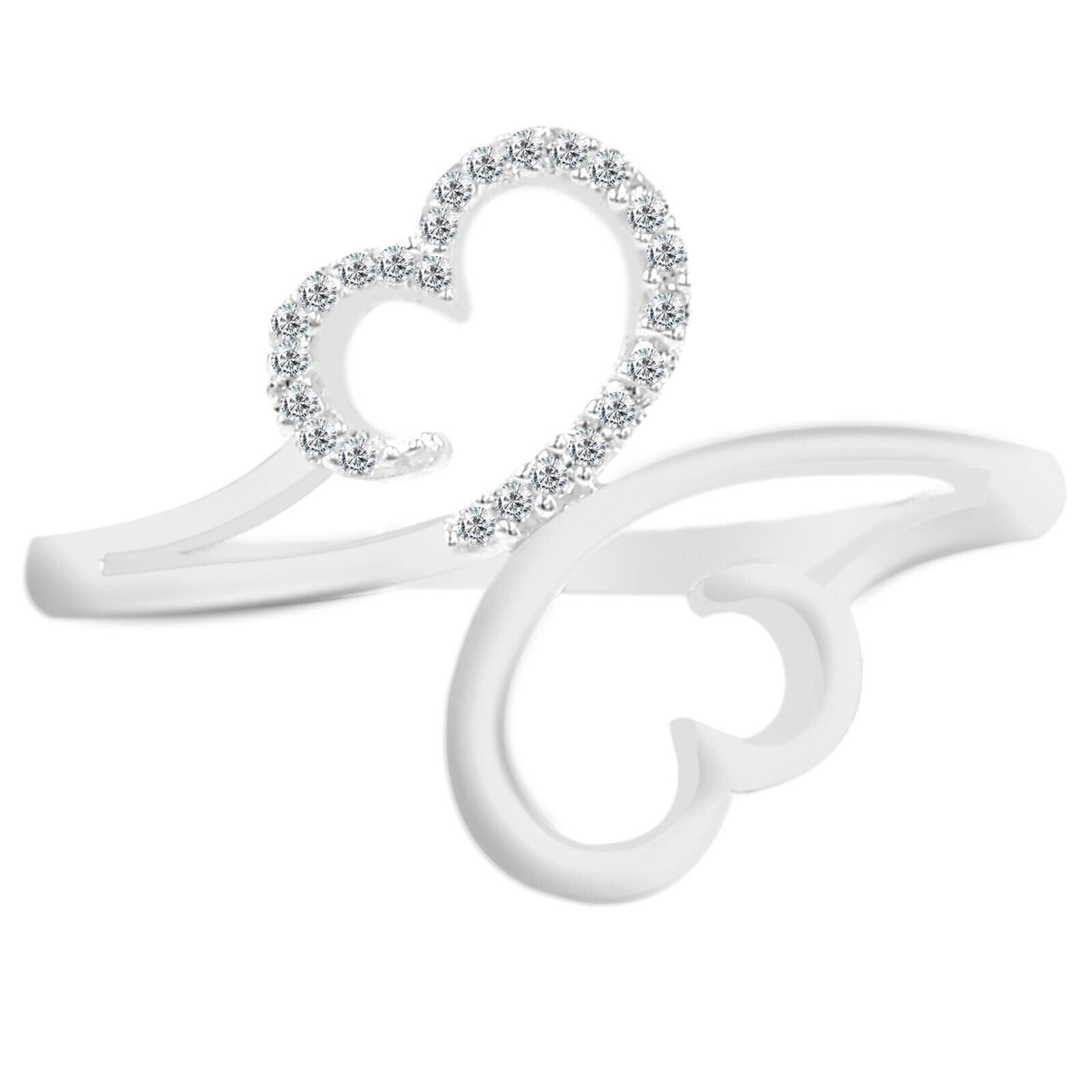 Bypass Diamond Engagement Ring, Toi Et Moi Heart Ring, Pave Set Diamond ...