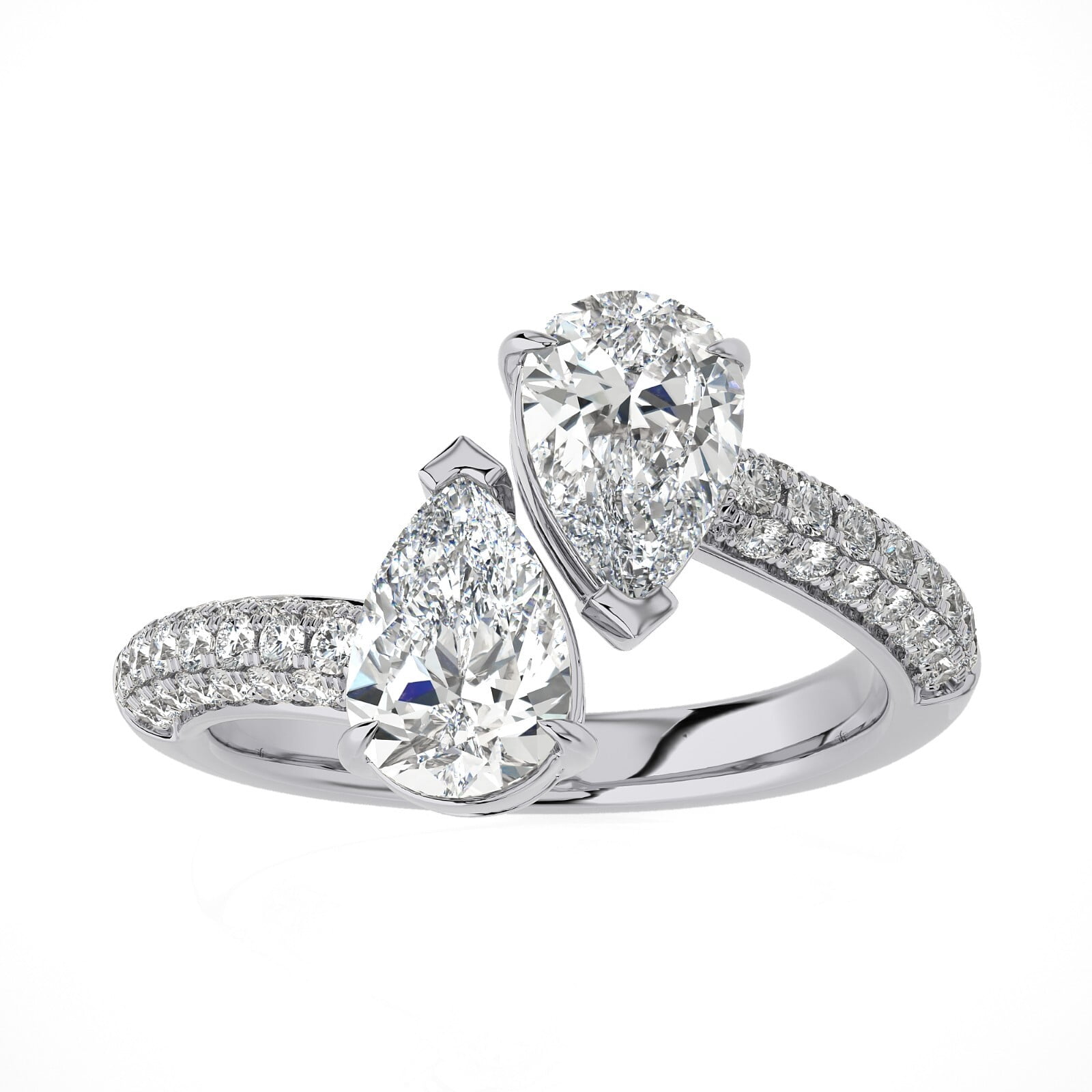 Bypass Diamond Ring, Open Cuff Diamond Engagement Ring, Pear Cut Toi Et ...