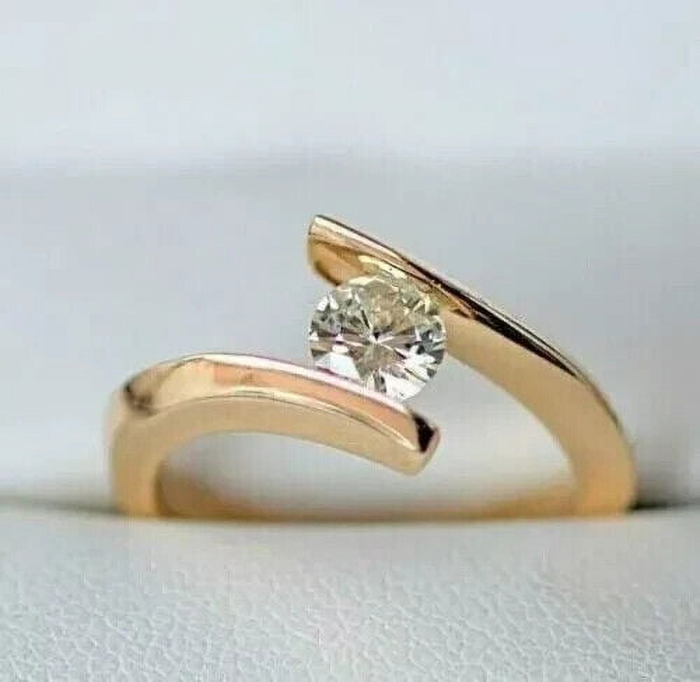 Bypass Engagement Ring 1 Ct Round Cut Lab Created Diamond 14K Yellow ...