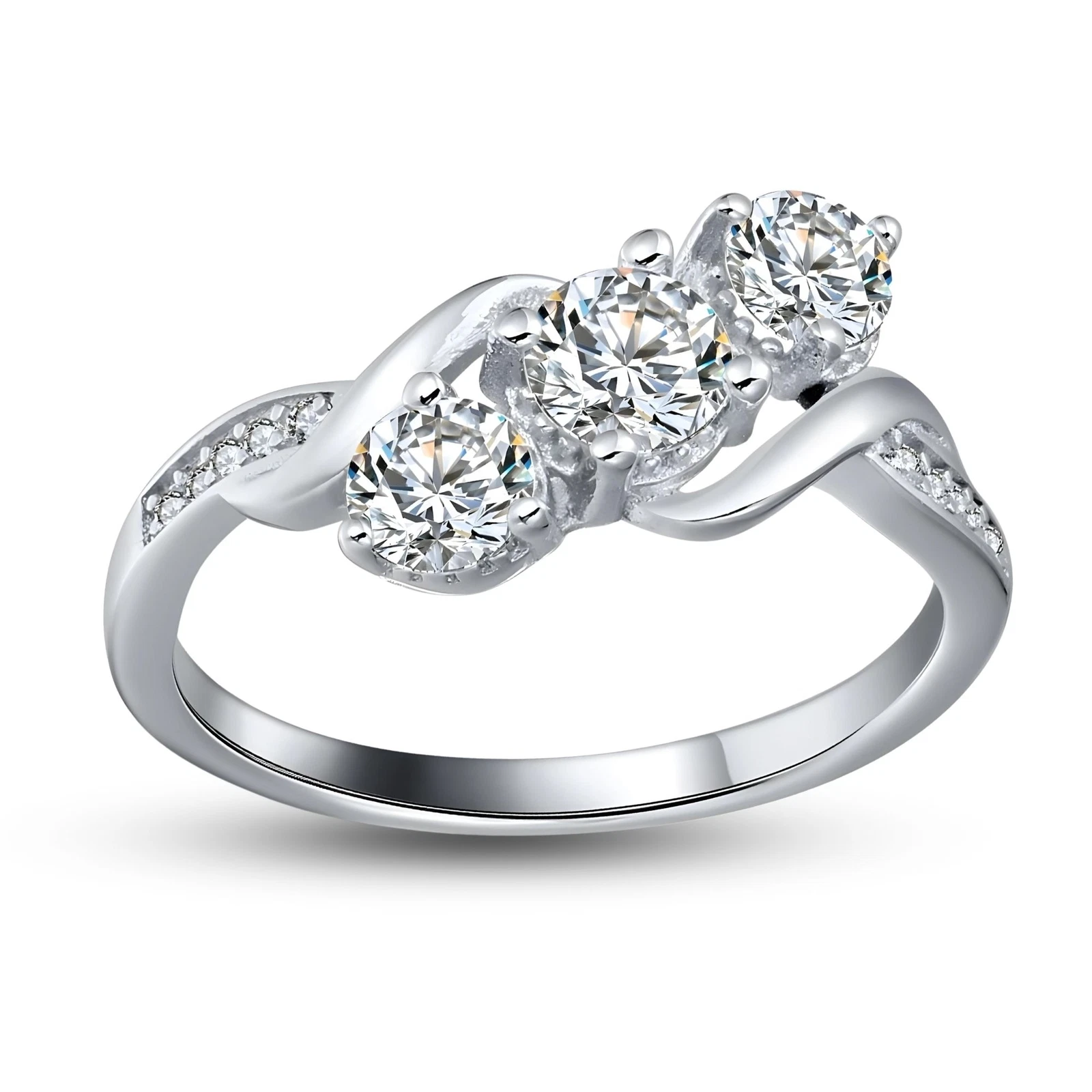 Bypass Engagement Ring, Gorgeous Three Stone Wedding Ring, 1.3 Ct Round ...