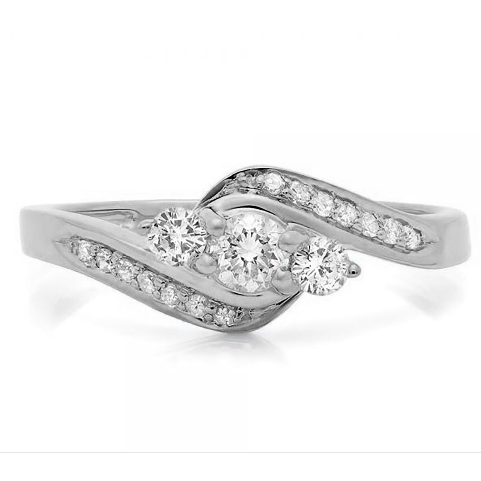 Bypass Shank Diamond Ring, Three Stone Diamond Engagement Wedding Ring ...