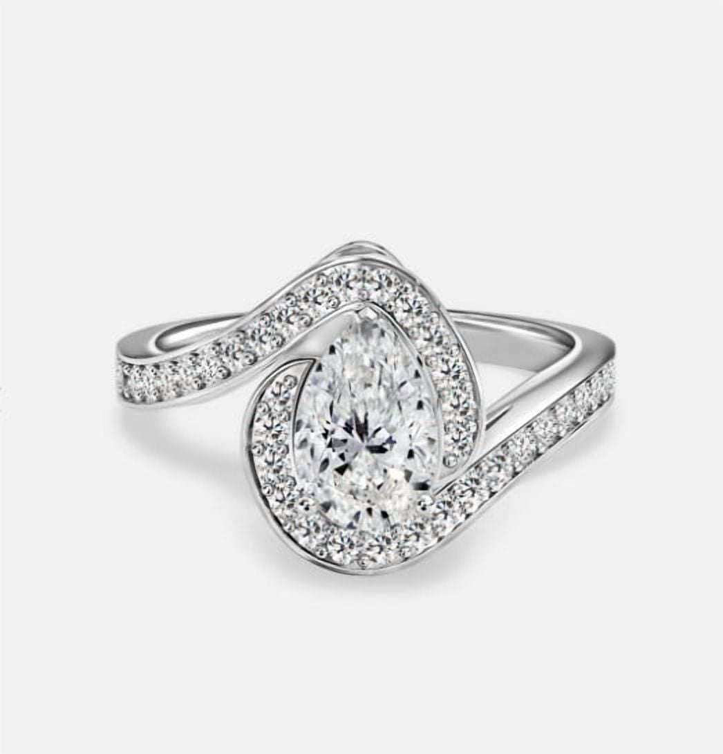 Bypass Shank Pear Diamond Ring, Halo Diamond Engagement Ring, Accents ...
