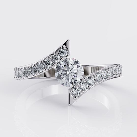 Bypass Shank Ring, Round Diamond Engagement Ring, Tention Set Diamond ...