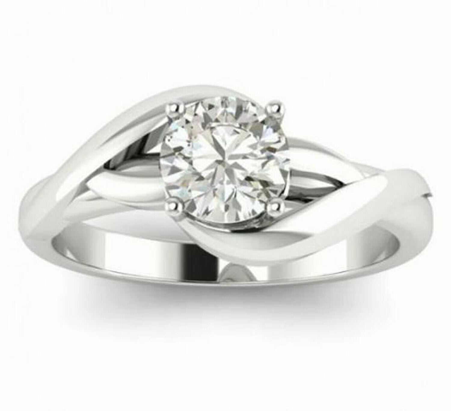 Bypass Swirl Wedding Anniversary Ring 1.6 Ct Round Diamond 14K White ...