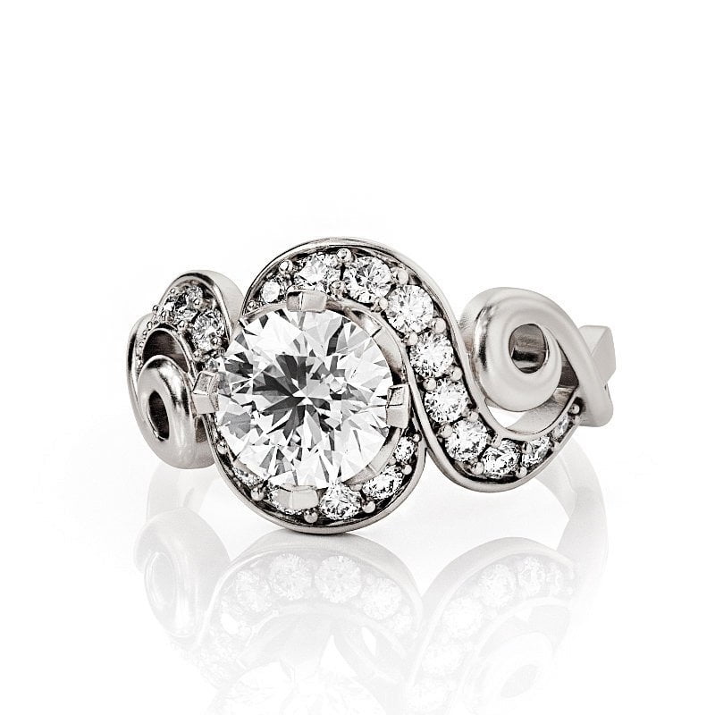 Bypass Twisted Shank Solitaire Diamond Ring 2.1 Ct Round Diamond 14K ...