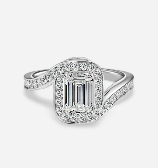 Bypass Wedding Proposal Ring, Gorgeous Halo Engagement Ring, 1.4 Ct ...