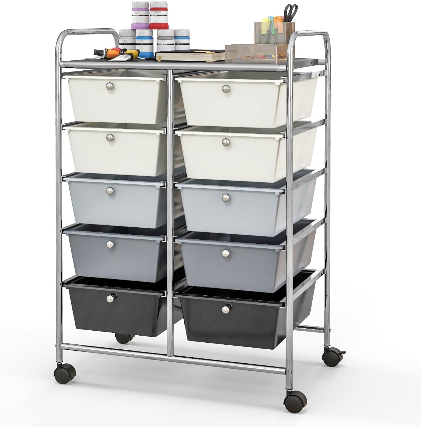 Byroce 10-Drawer Rolling Cart, Craft Storage Drawers Organizer with ...