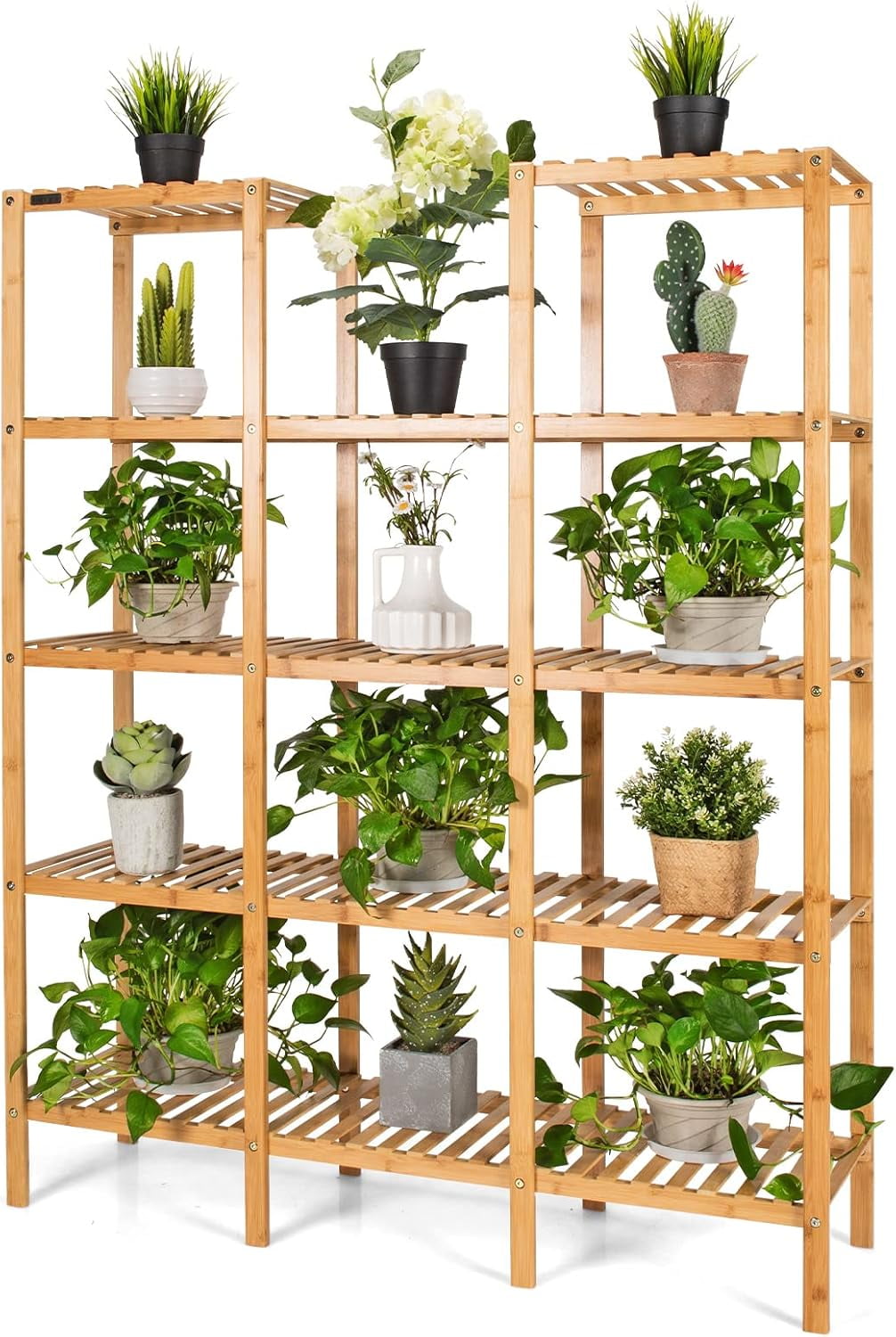 Byroce Bamboo Utility Shelf, Plant Stand Indoor Outdoor, 5 Tier 12 ...