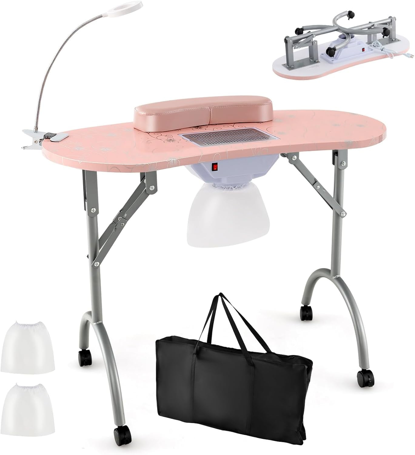 Byroce Manicure Nail Table, Foldable Nail Technician Desk w/Electric ...