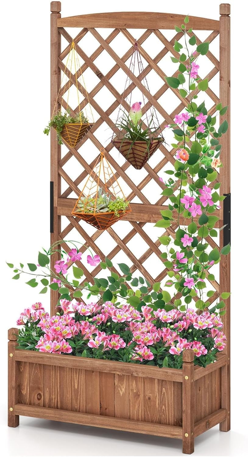 Byroce Raised Garden Bed Outdoor, Garden Planter Box w/ 60" Lattice ...