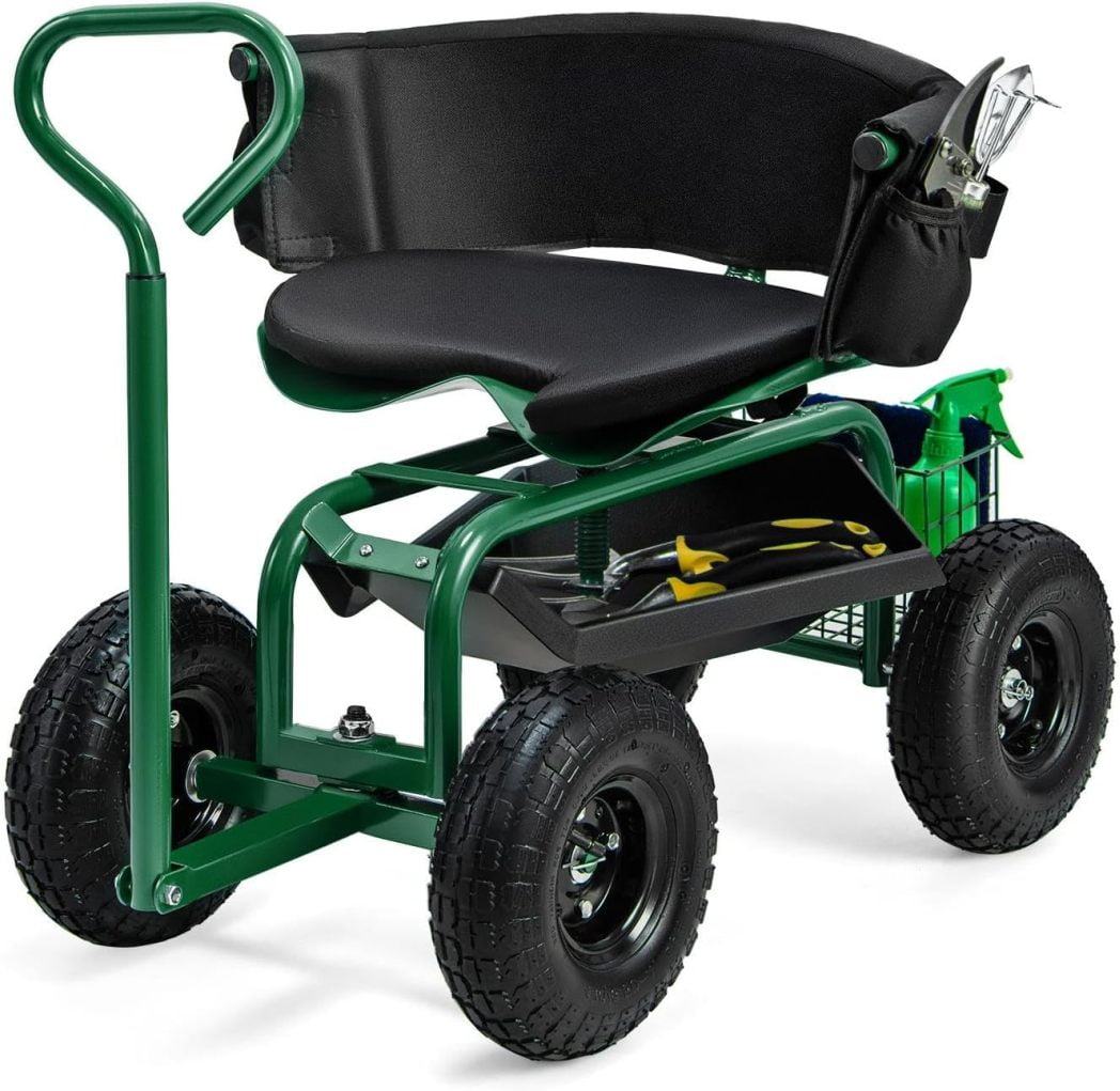 Byroce Rolling Garden Cart with Seat, Heavy Duty Wheelbarrow Utility ...