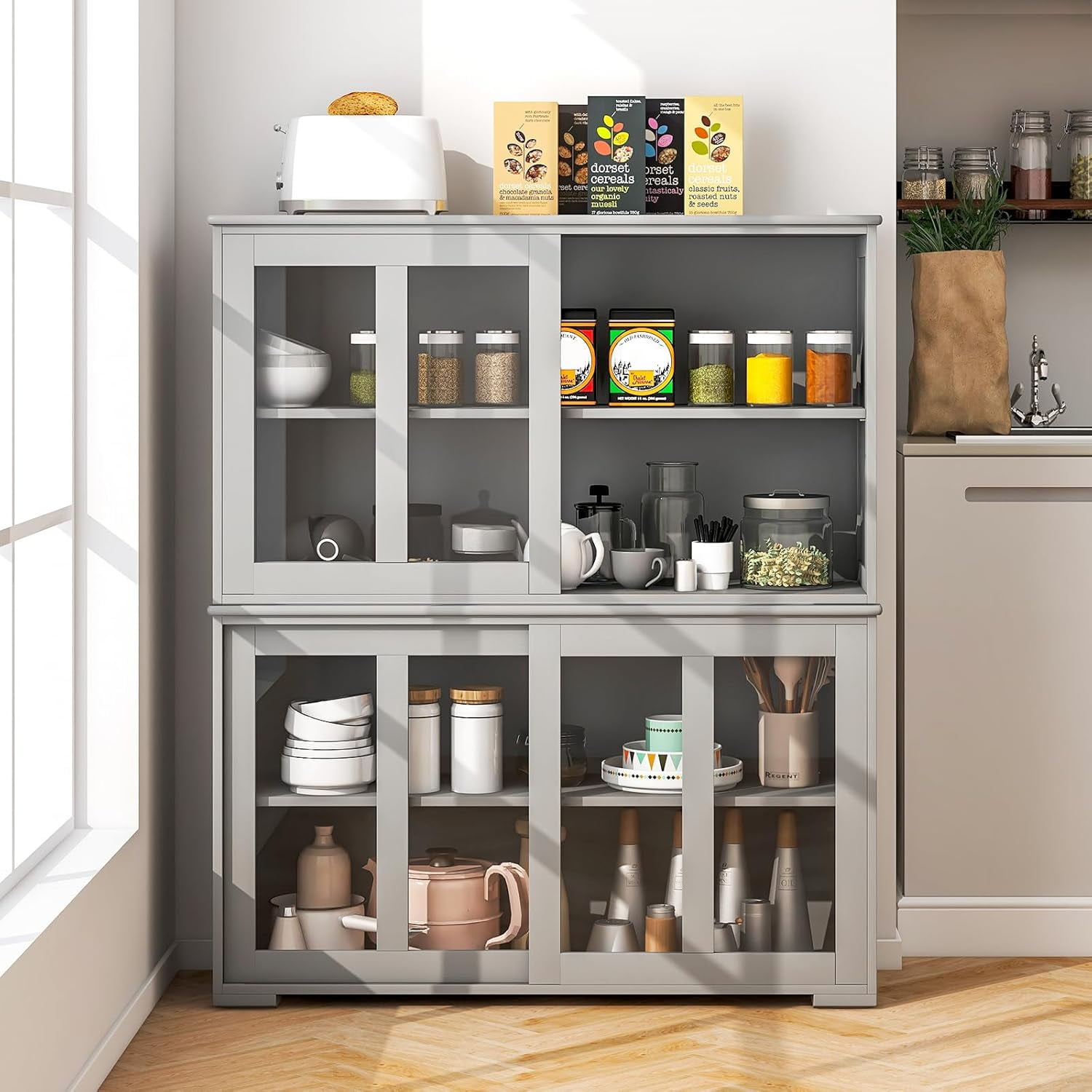 Byroce Sideboard Buffet Cabinet, Stackable Storage Coffee Bar Cabinet ...